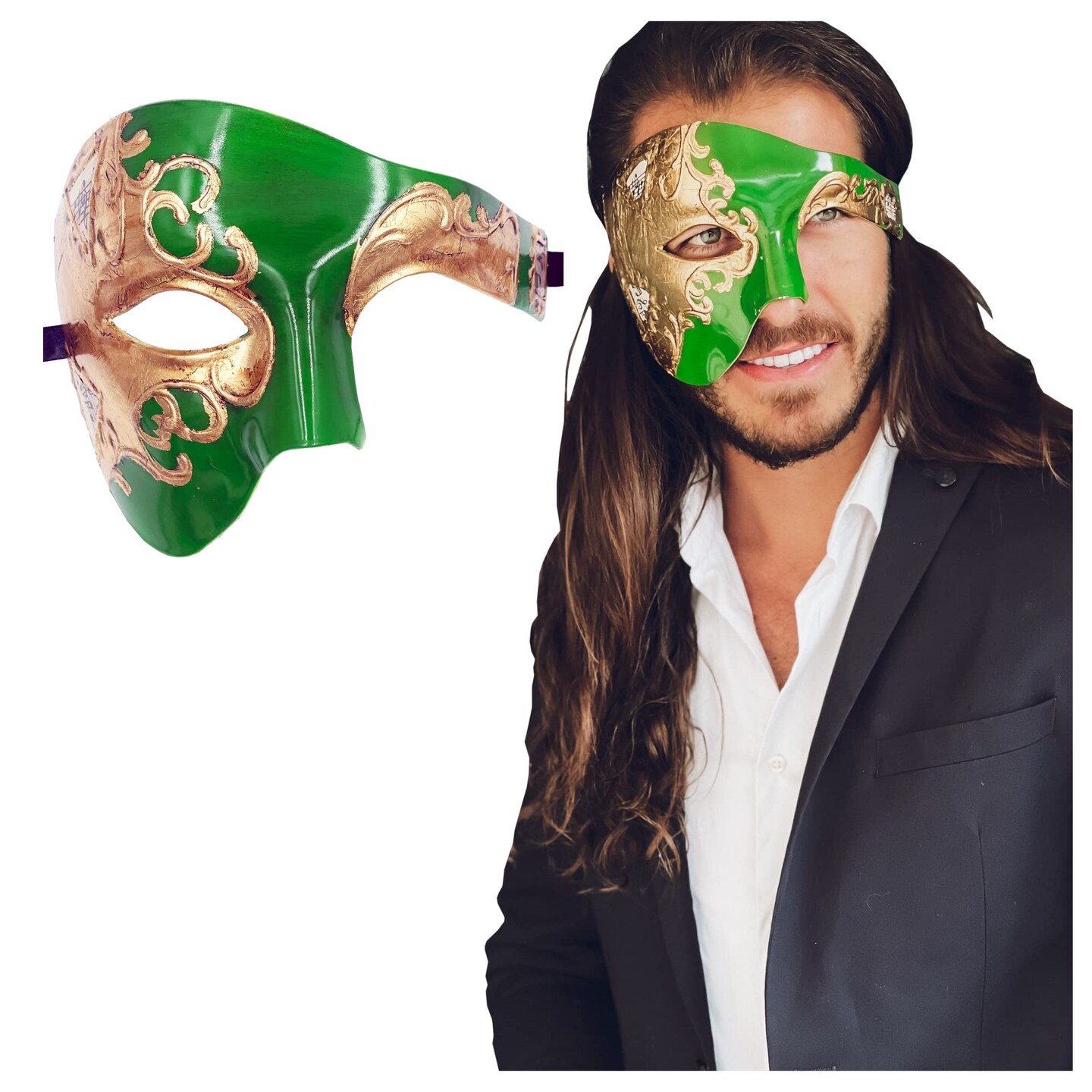 Half Face Masquerade Mask For Men Phantom Of The Opera Mask for ...