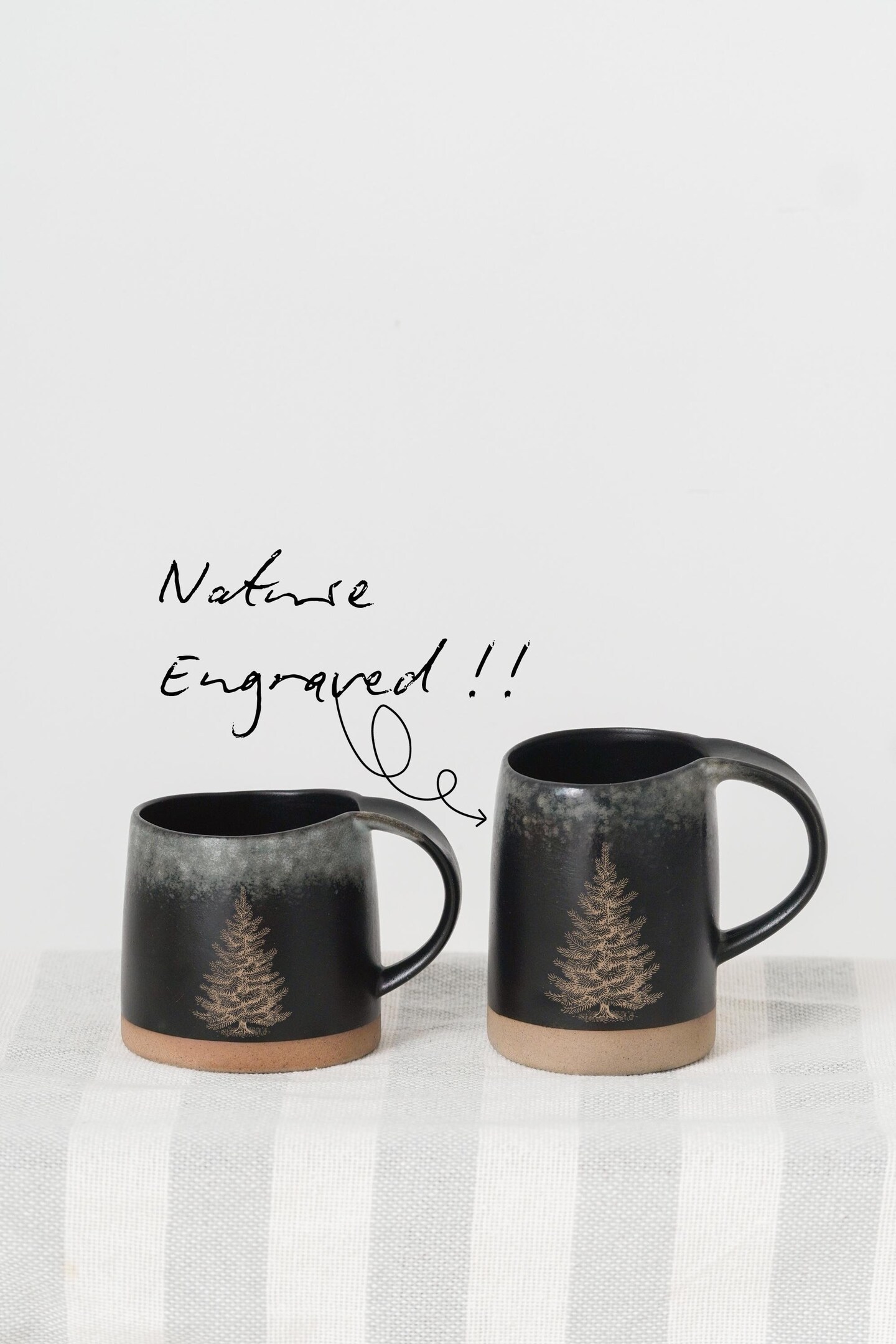 Engraved Pottery Coffee Mug Pine Tree Mug, Rustic Tree Mug, Farmhouse ...