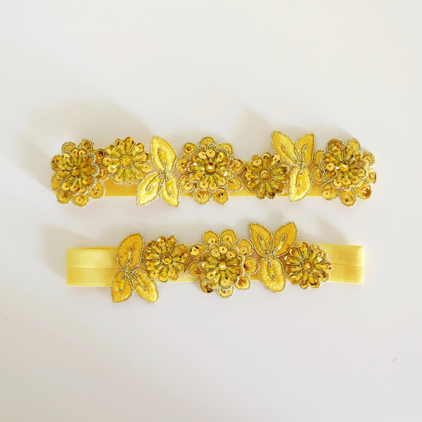 Yellow Beaded Flower Lace Wedding Garter, Yellow Bridal Garter,Yellow ...