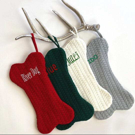 Knitted Personalized Dog Christmas Stocking, Bone Holiday Stocking for ...