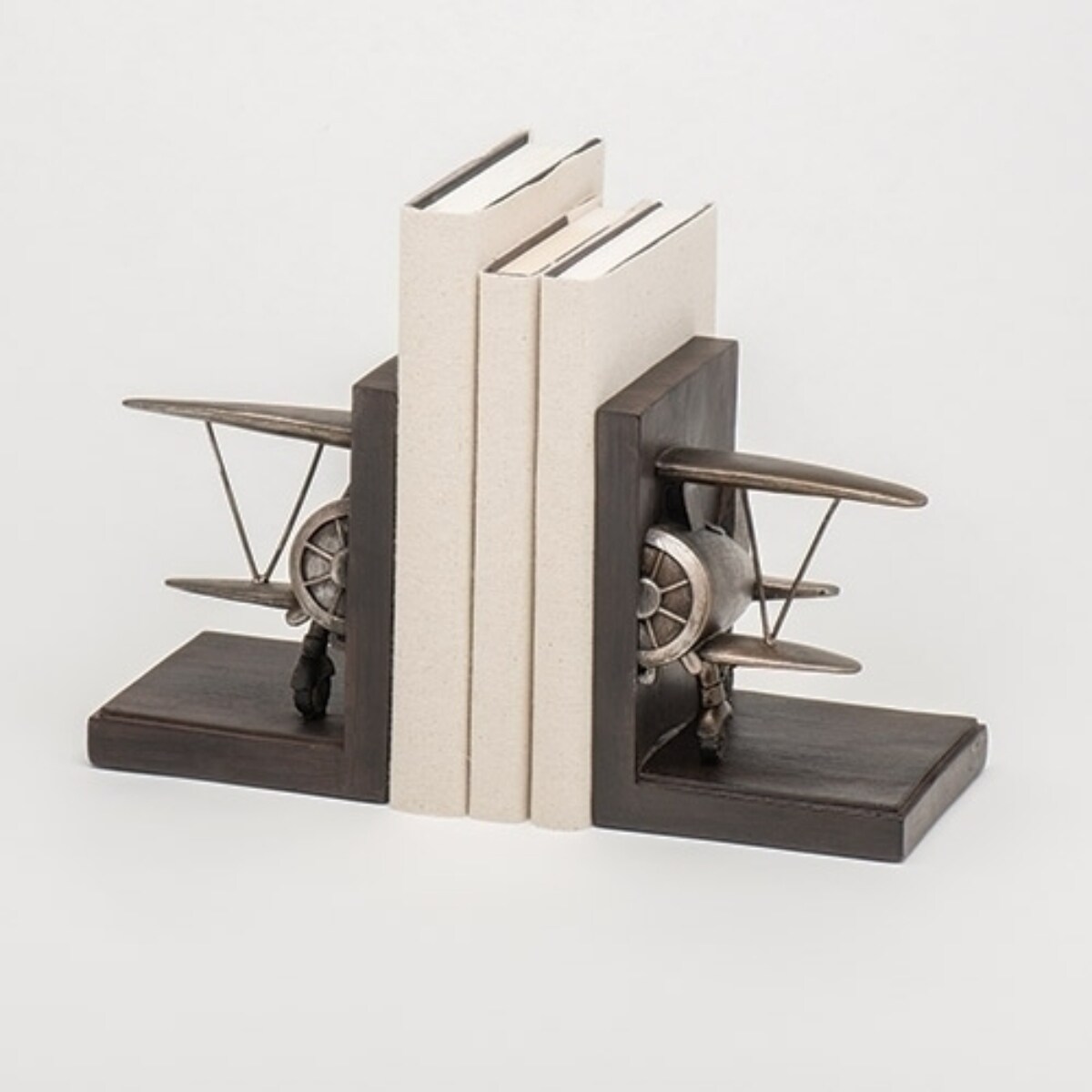 Roman Set of 2 Bronze Double Sided Airplane Designed Bookends 7.5 ...