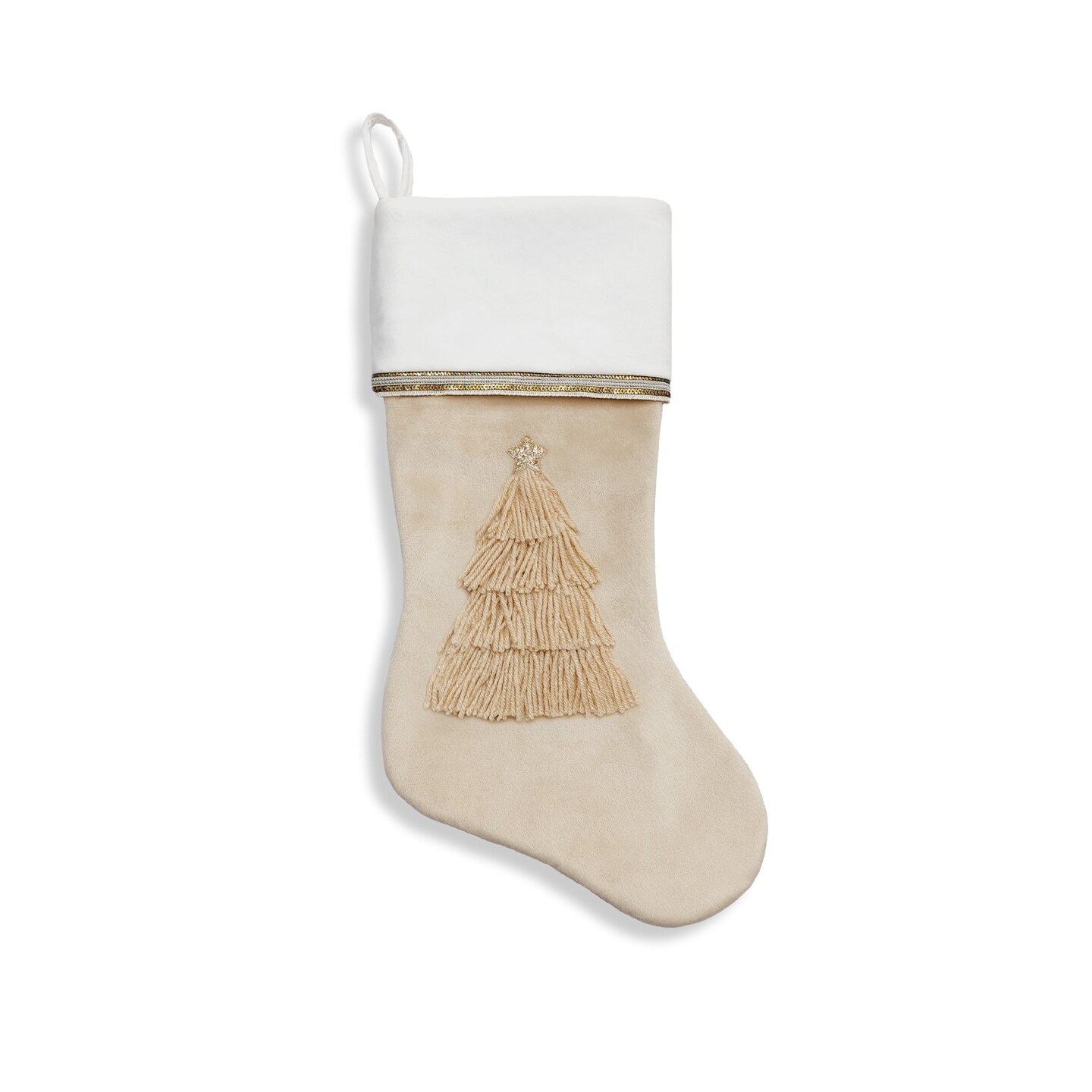 Beige Velvet Stocking with Fringe Tree Applique | Michaels
