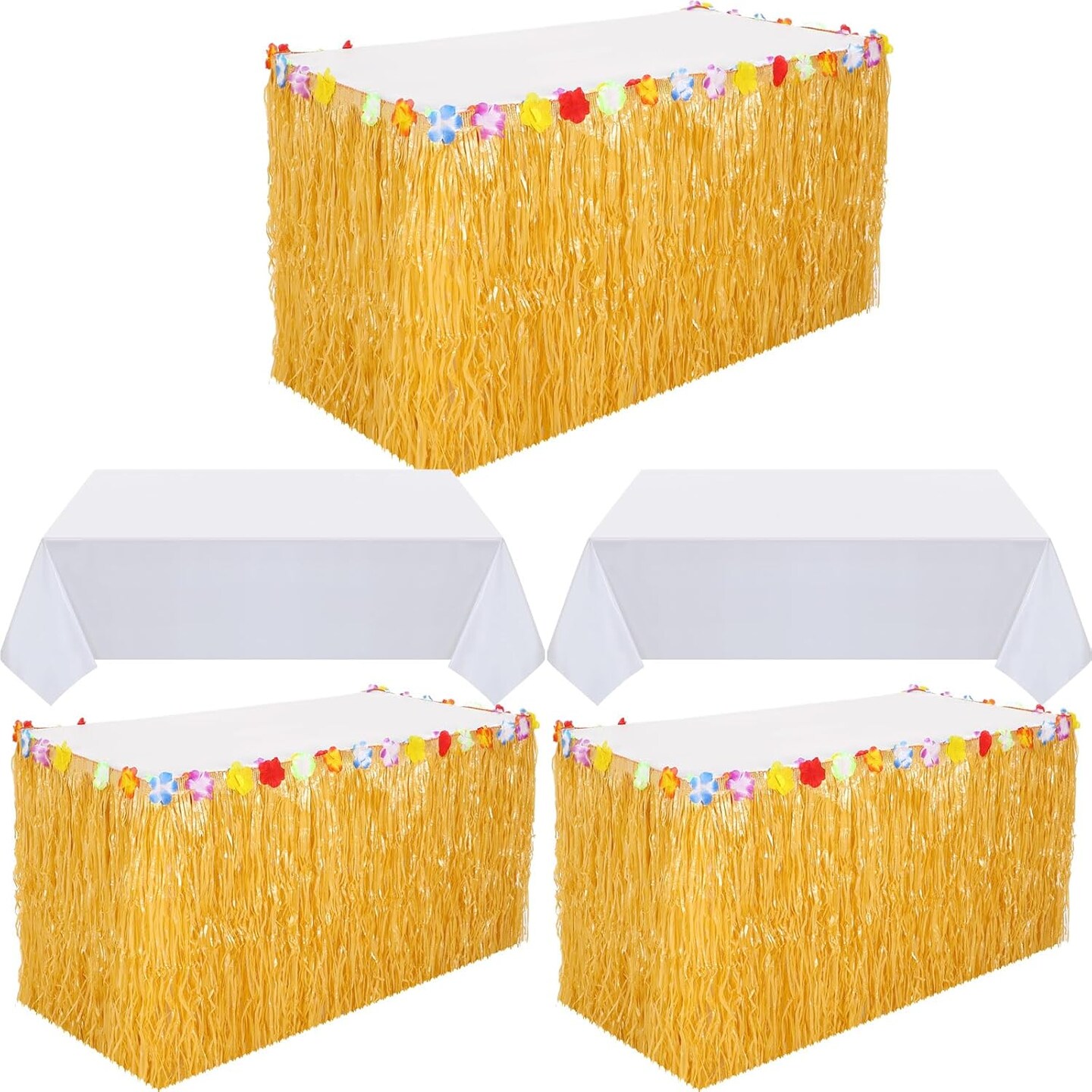 4 Pack Luau Grass Table Skirt, 108 x 30 Inch,Yellow Table Skirt 53.94 x ...