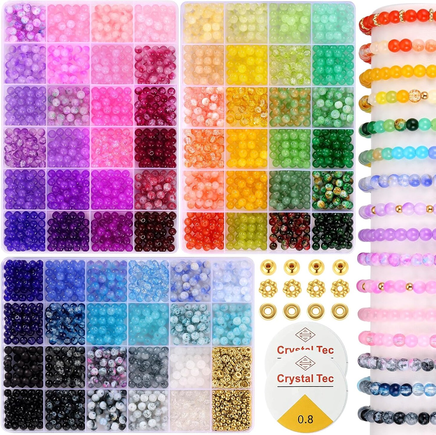 6mm Glass Beads for Bracelets, 2700pcs 70 Colors Crackle Glass Beads ...