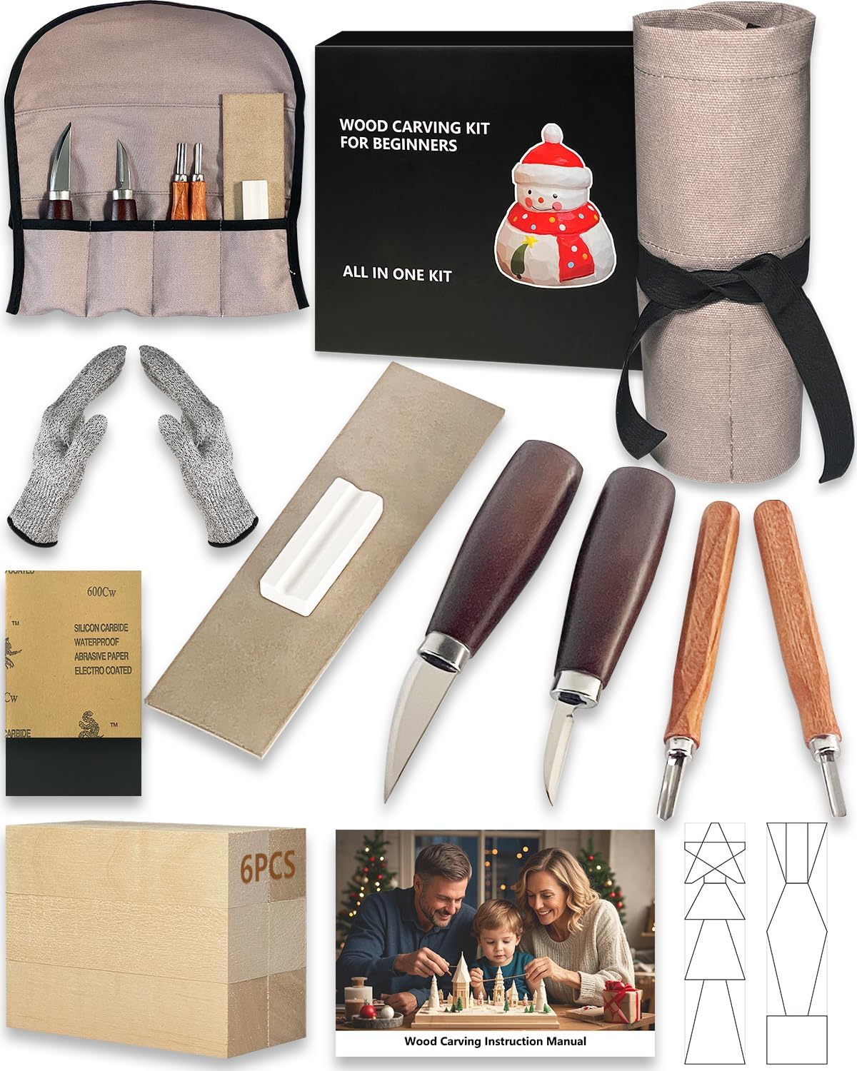 Wood Carving Kit for Beginners – Whittling Kit with Templates & Video ...
