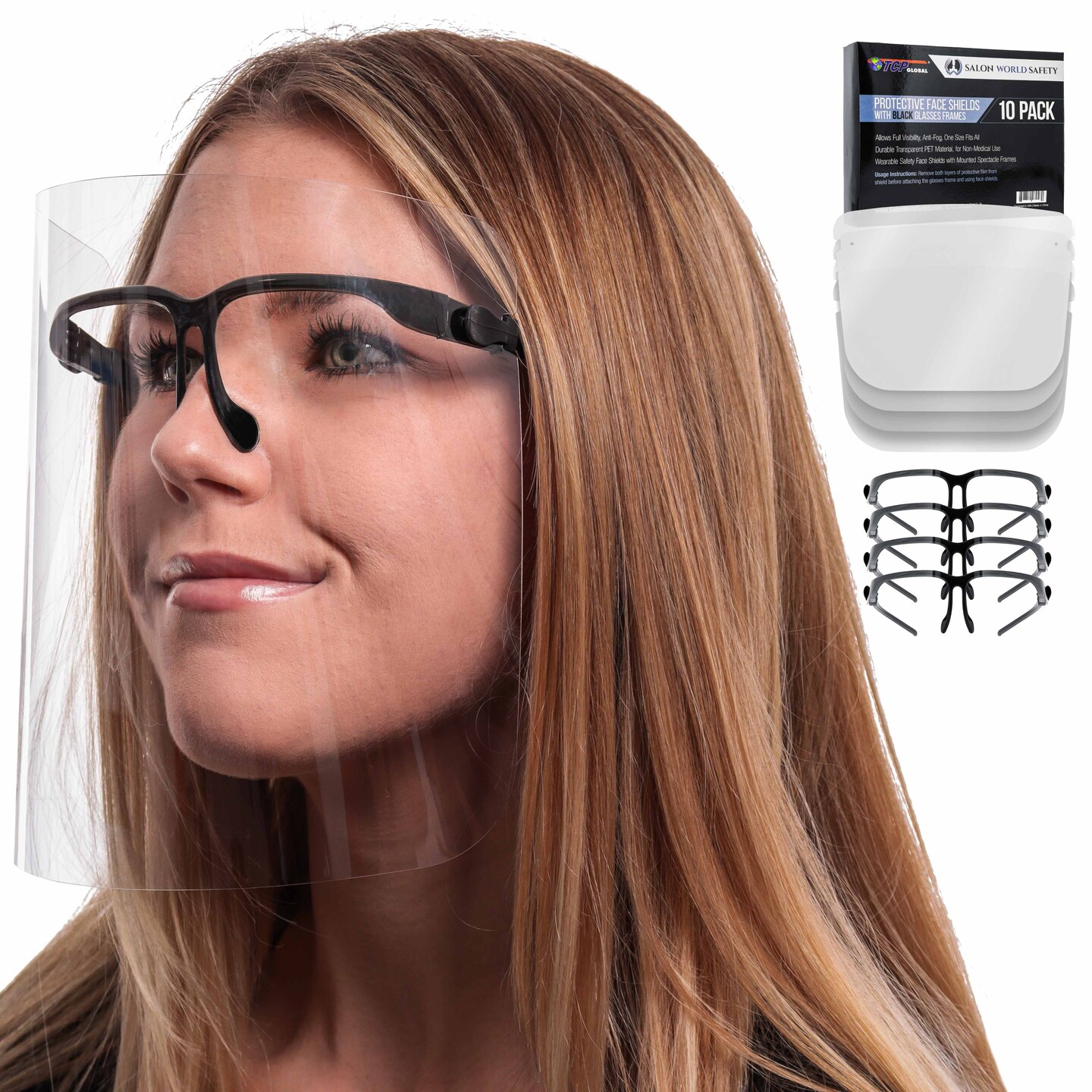 Safety Face Shields with Black Glasses Frames (Pack of 10) - Ultra ...
