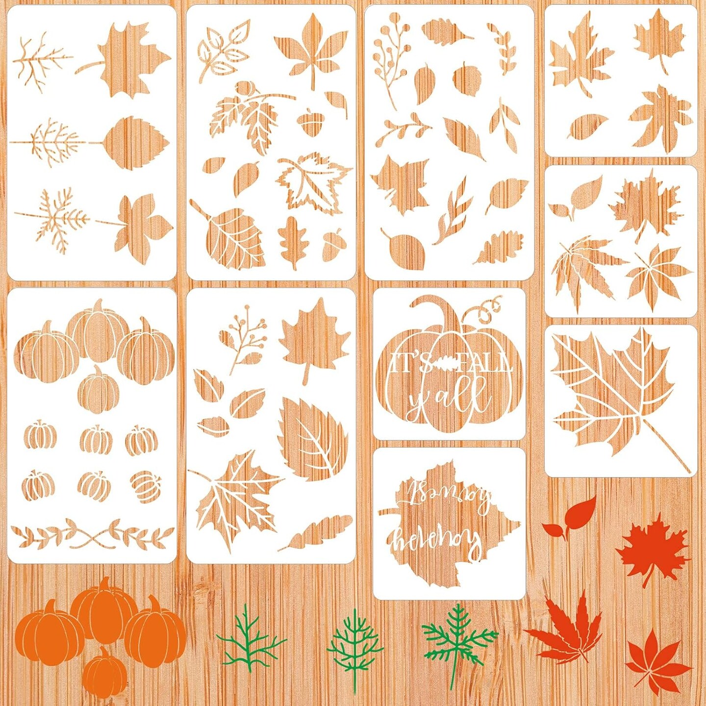 10 Pieces Fall Stencils Thanksgiving Painting Autumn Leaf, 2 Sizes ...
