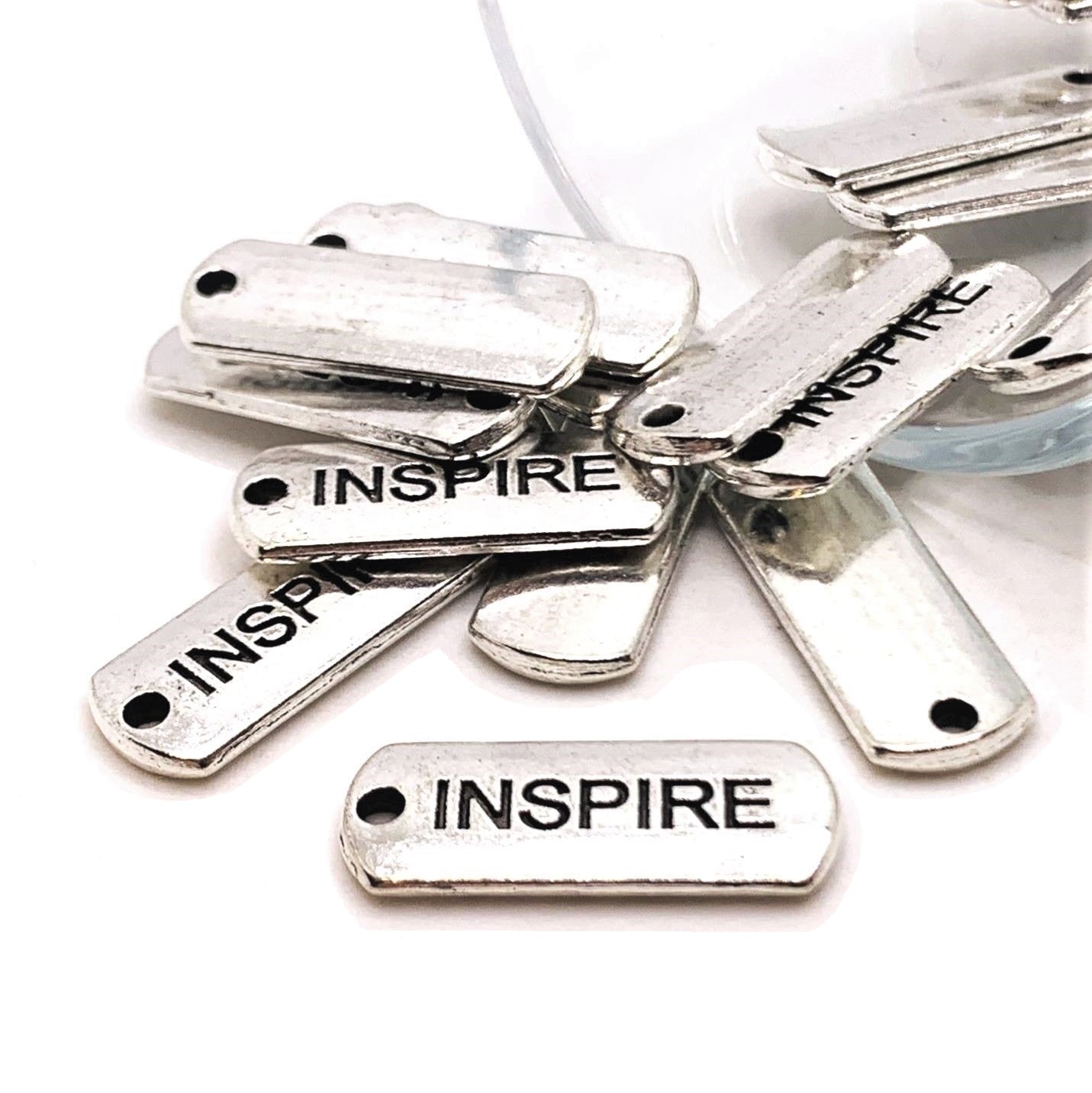 Silver Inspire Word Bar Tag Charms, 8x21mm | Michaels