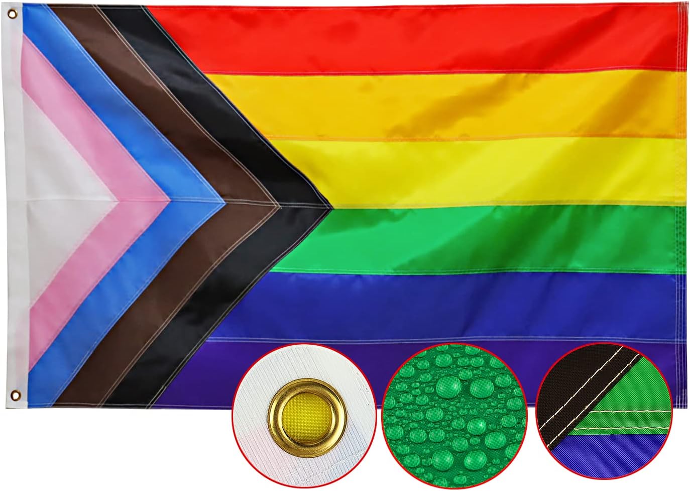 Double Sided Progress Pride Rainbow Flag 3x5 Ft Made in USA Indoor/Outdoor LGBT Lesbian Bisexual ...