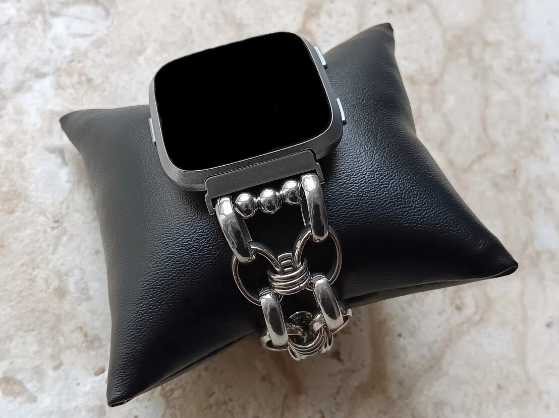 Fitbit Versa Lite 2 3 4 and Sense 1 2 Braided Silver Color Chain Links ...