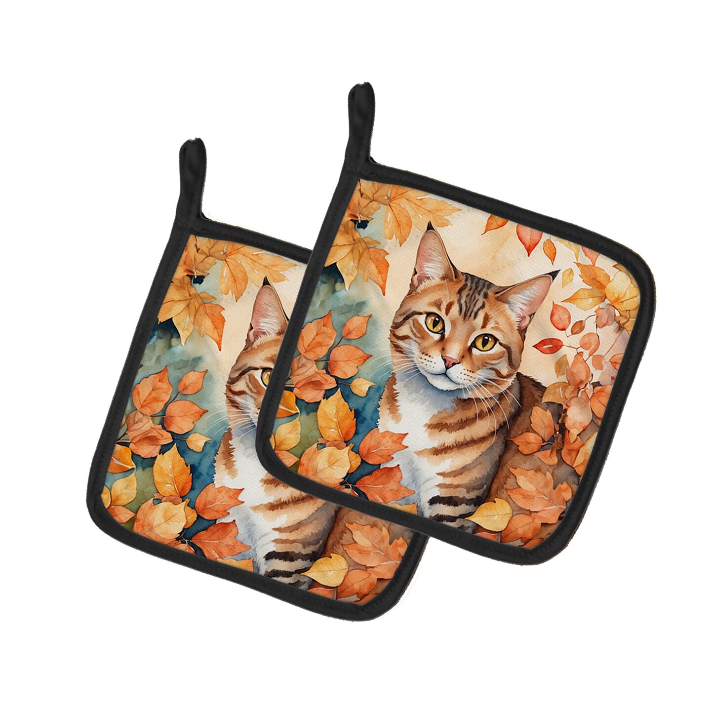 Edge Collections - Multicolor - Fall Leaves & Cats Kitchen Pot Holders ...