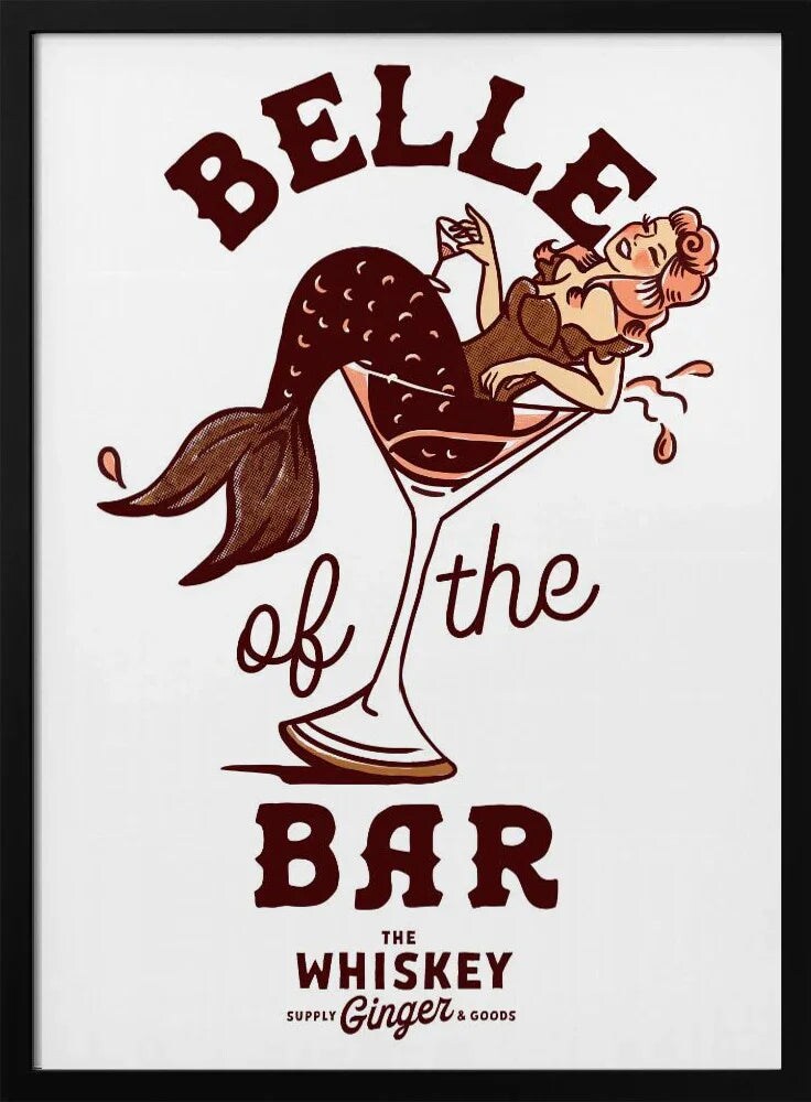Mermaid Pin-Up Art - Belle Of The Bar Framed 24x36 Print for Home or ...