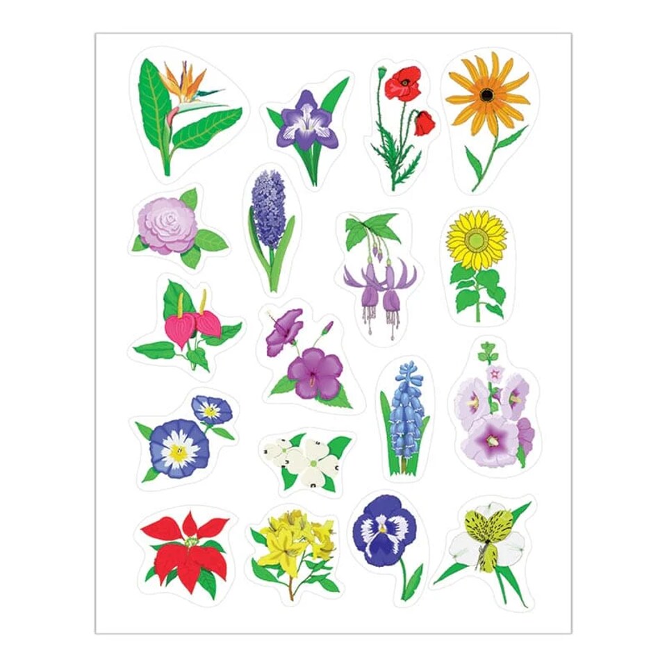 Die-Cut Flower Stickers – 25 Sheets, 450 Pack Colorful Floral Stickers ...