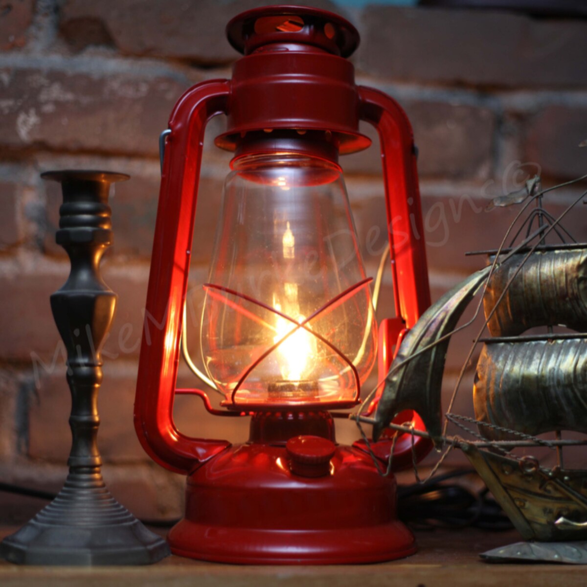RED Electric Lantern Table Lamp - Electrified Rustic 12" Farmhouse ...