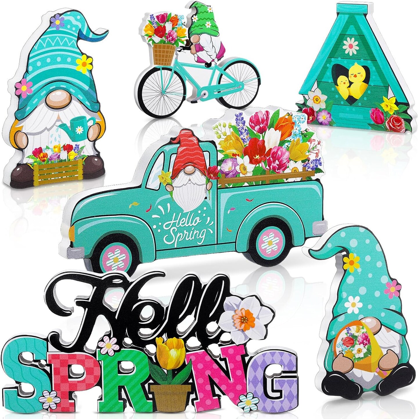 6 Pcs Spring Table Signs Decorations Hello Spring Gnome Table ...