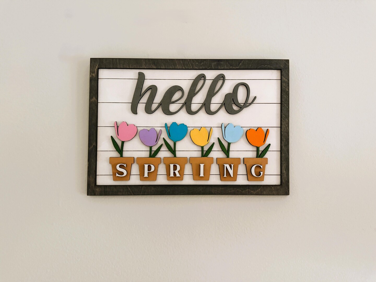 Hello Spring Decor - Hand Painted Floral Sign on Shiplap Frame ...