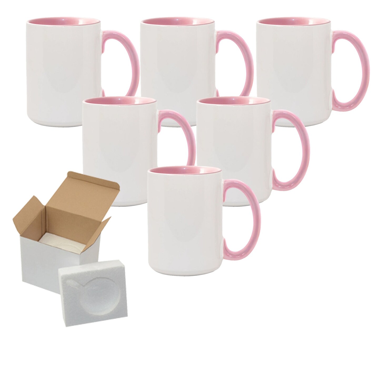6 Pcs 15OZ El Grande Pink Inside & Handle Sublimation Mugs With Foam ...