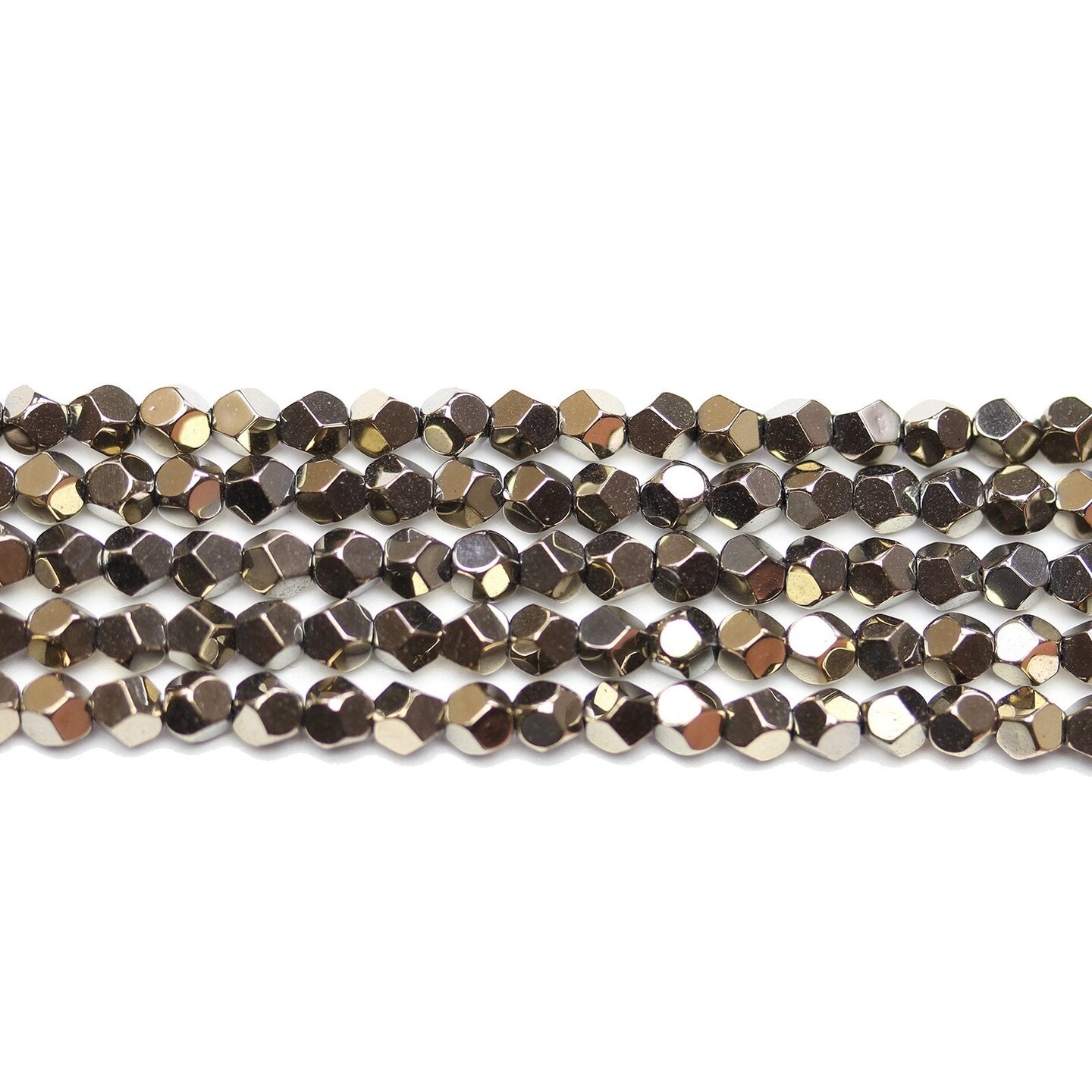 Bright Brass Plated Hematine 4mm Pentagon Faceted Round Beads | Metal ...