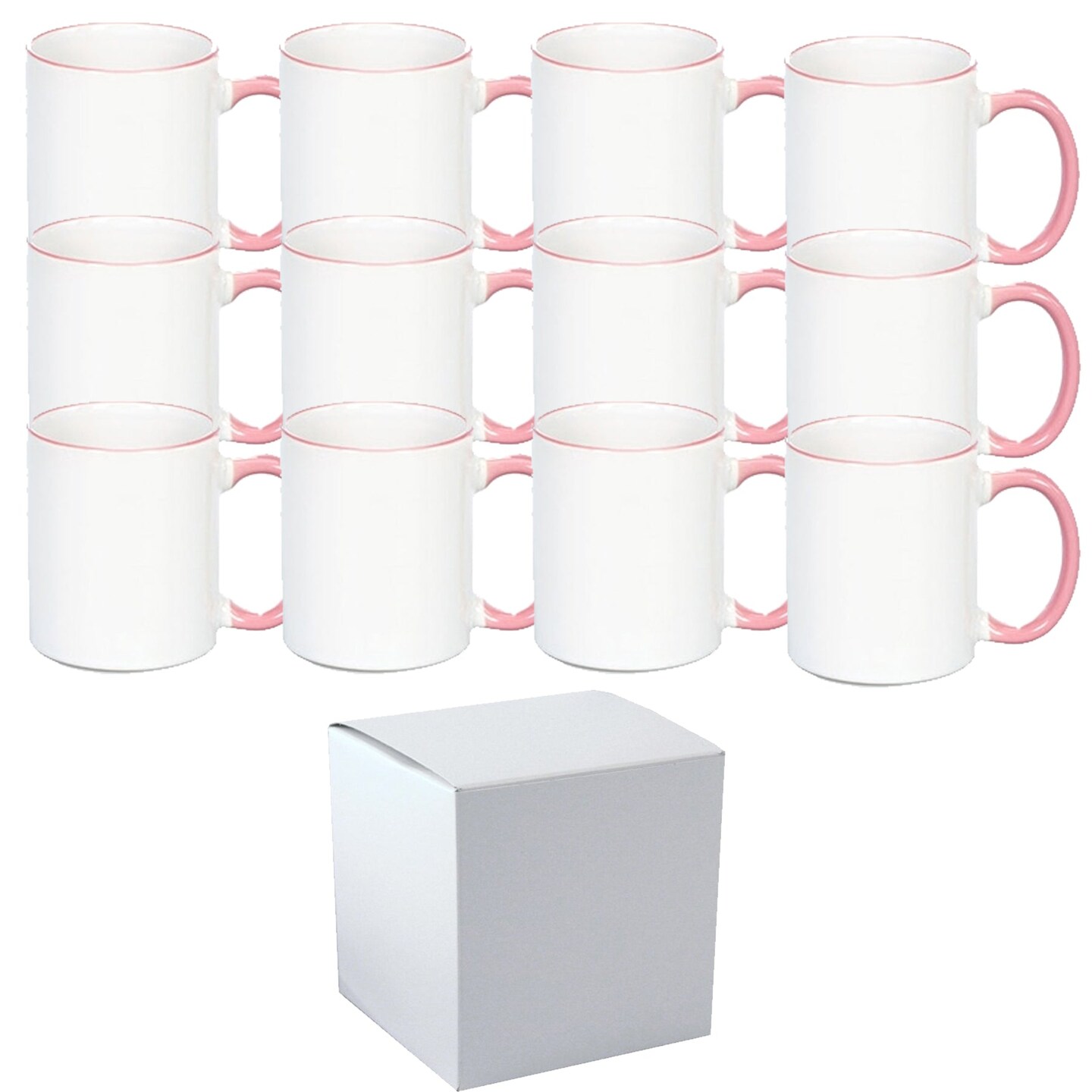 12 Pcs 11OZ Pink Rim & Handle Sublimation Mugs With Individual White ...