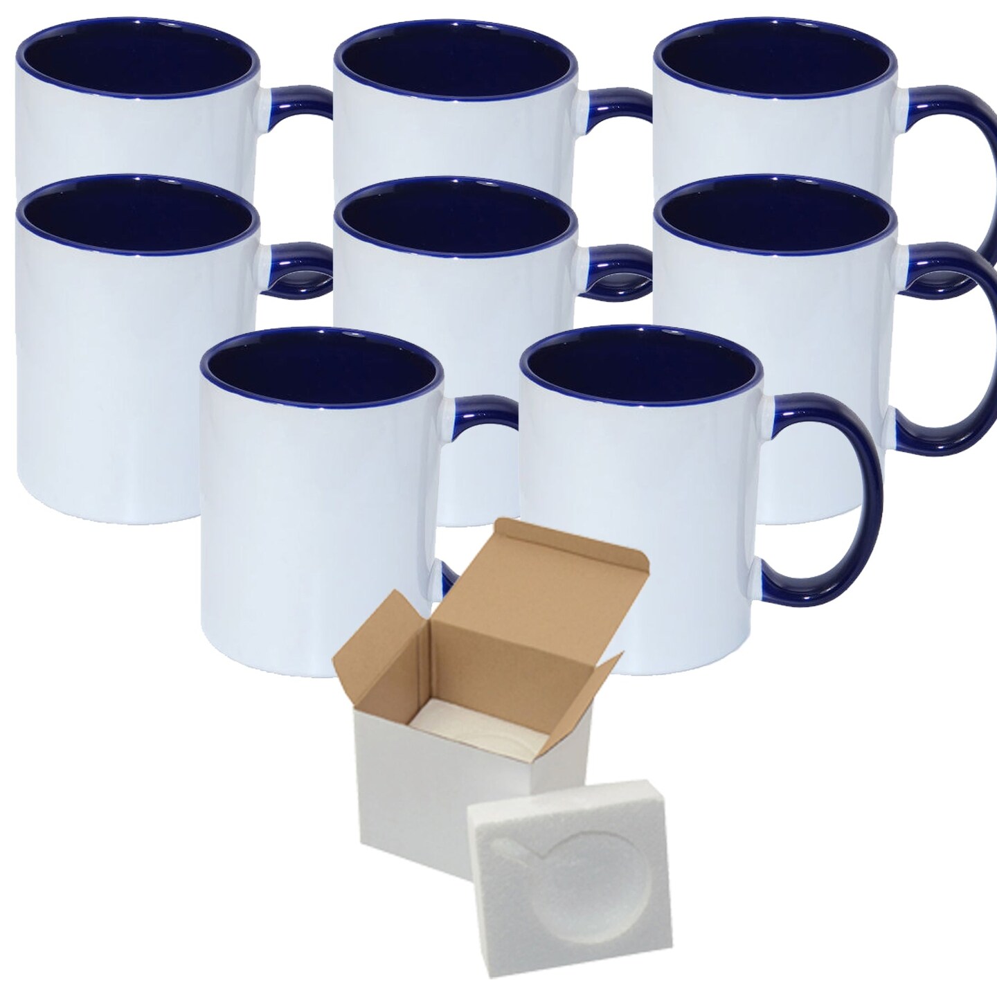 8 Pcs 11OZ Dark Blue Inner & Handle Sublimation Mugs With Foam Support ...