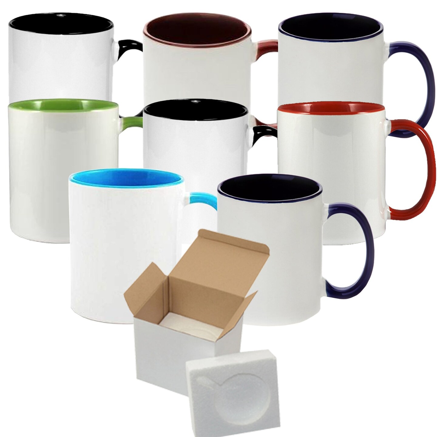 6 Pcs 15OZ El Grande MIXED Color Inner & Handle Sublimation Mugs With ...