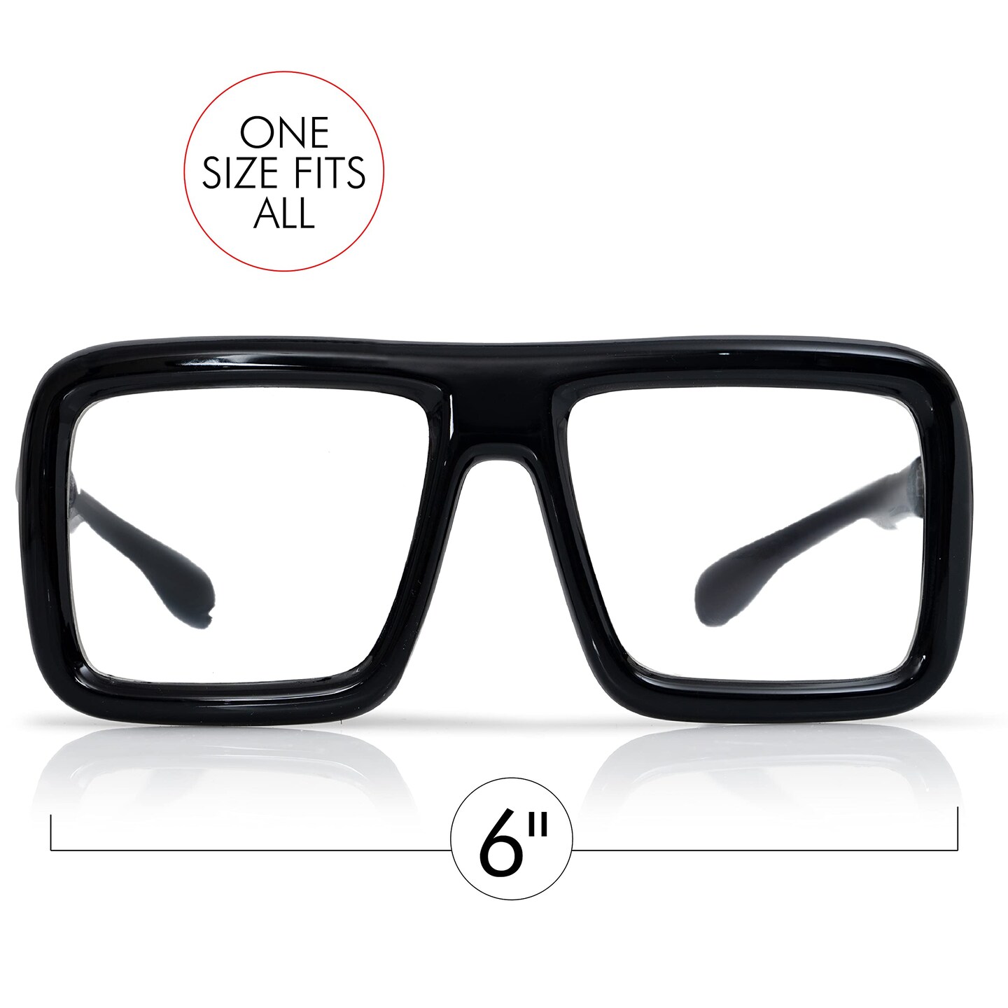 Black Oversized Thick Glasses – Shiny Square Frame Old Man Nerd Costume ...