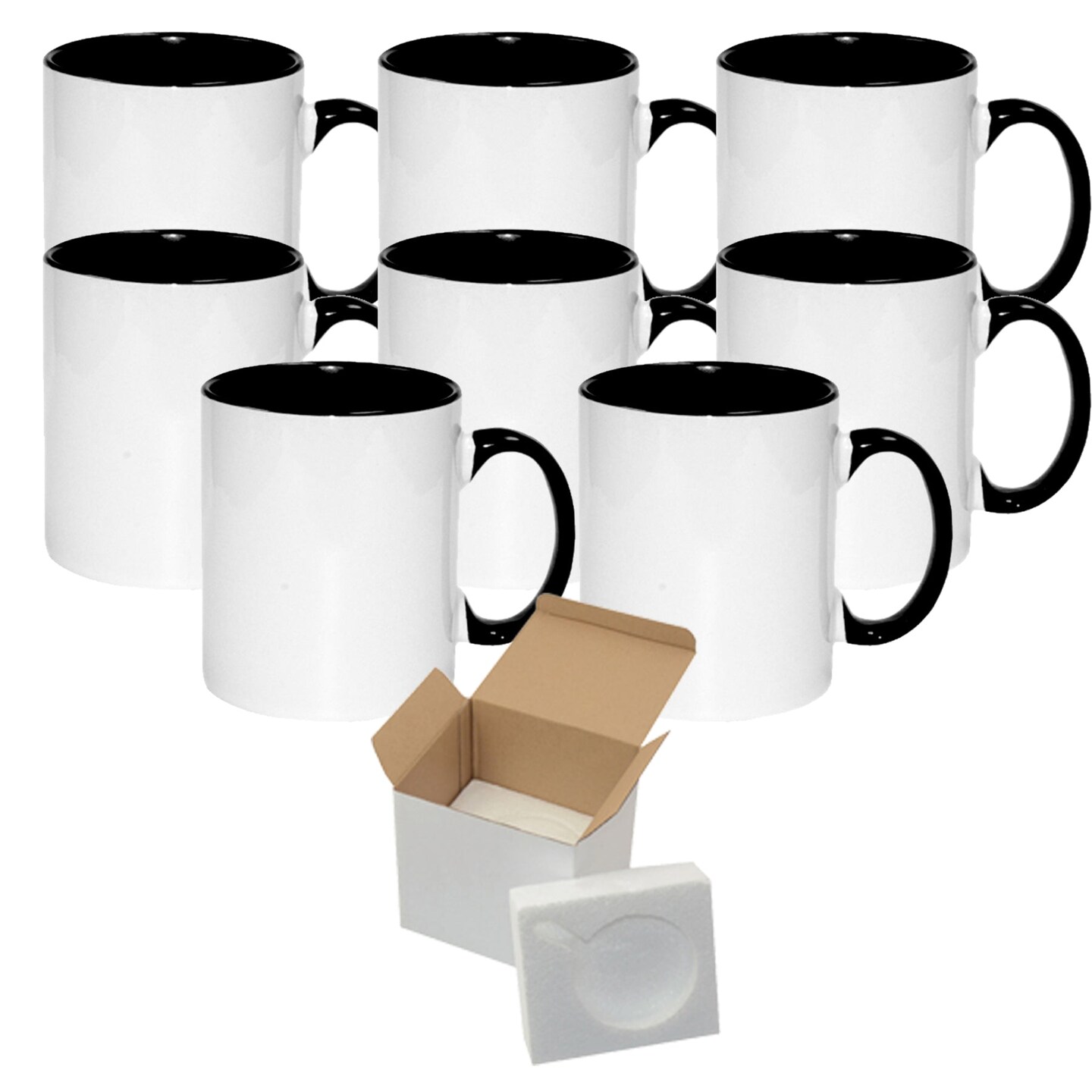 8 Pcs 11OZ Black Inside & Handle Sublimation Mugs With Foam Support ...