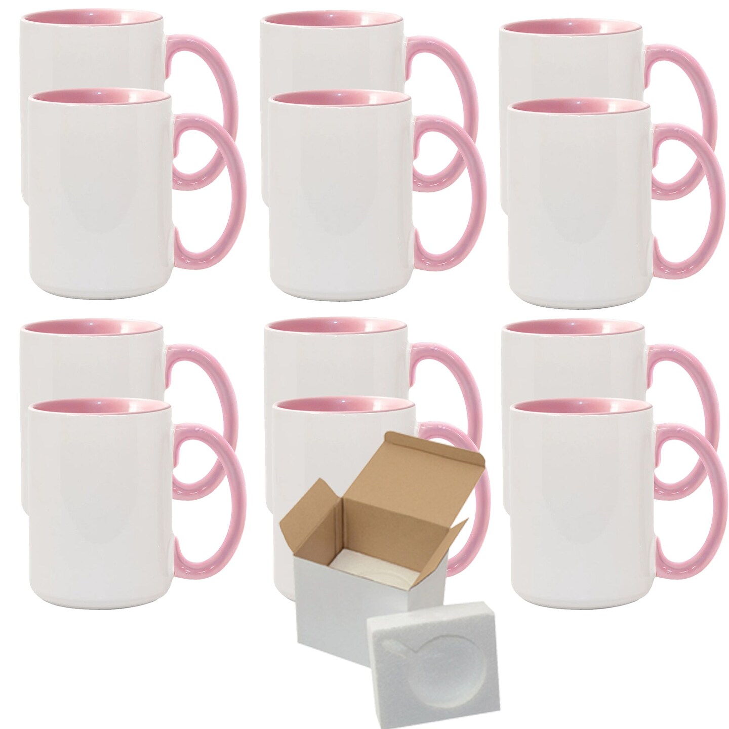 12 Pcs 15OZ El Grande Pink Inside & Handle Sublimation Mugs With Foam ...