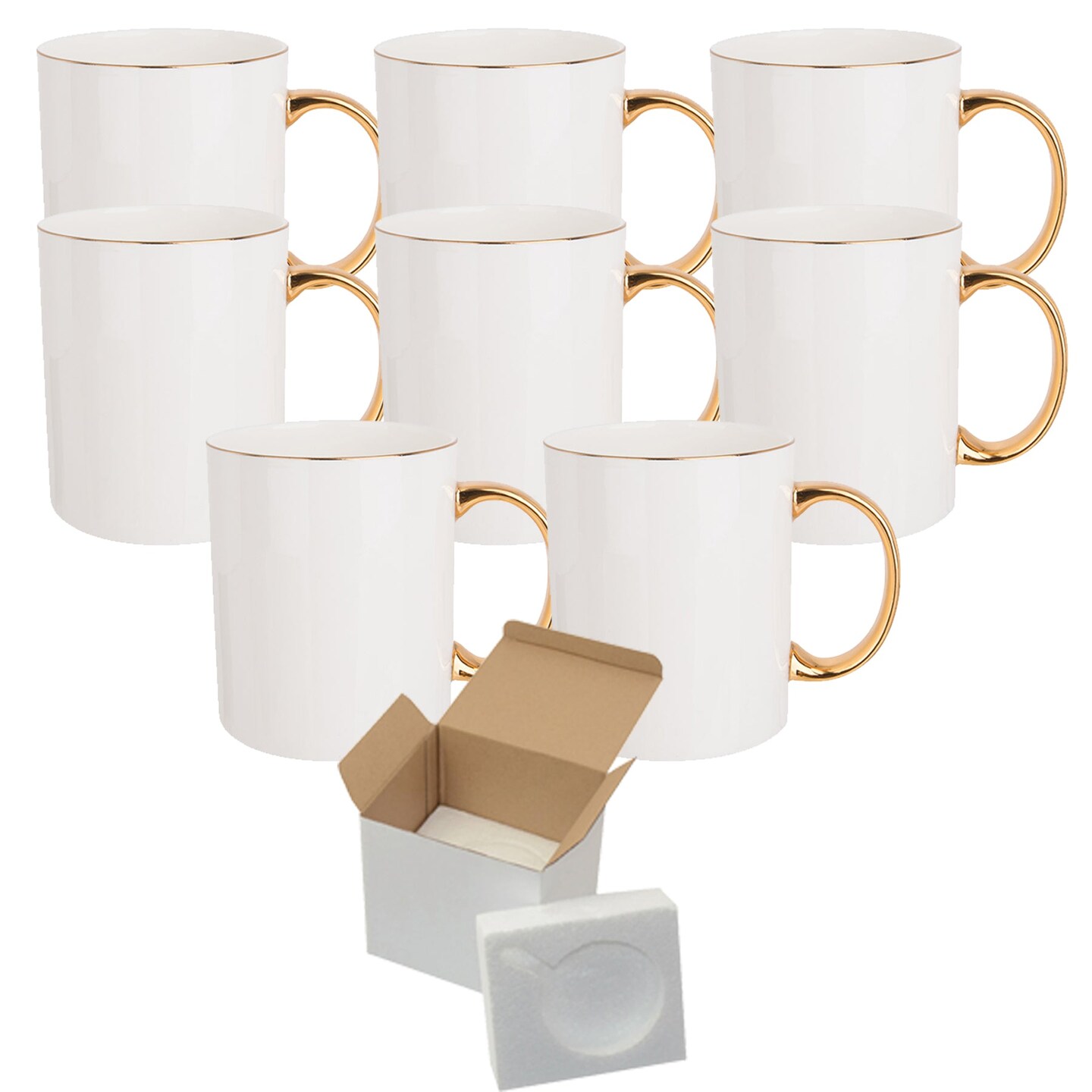 8 Pcs 11OZ Gold Rim & Handle Sublimation Mugs With Foam Support Boxes ...