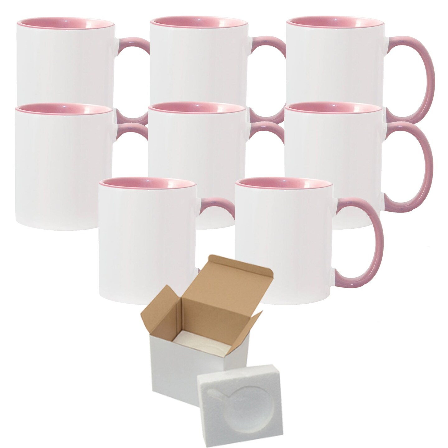 8 Pcs 11OZ Pink Inner & Handle Sublimation Mugs With Foam Support Boxes ...