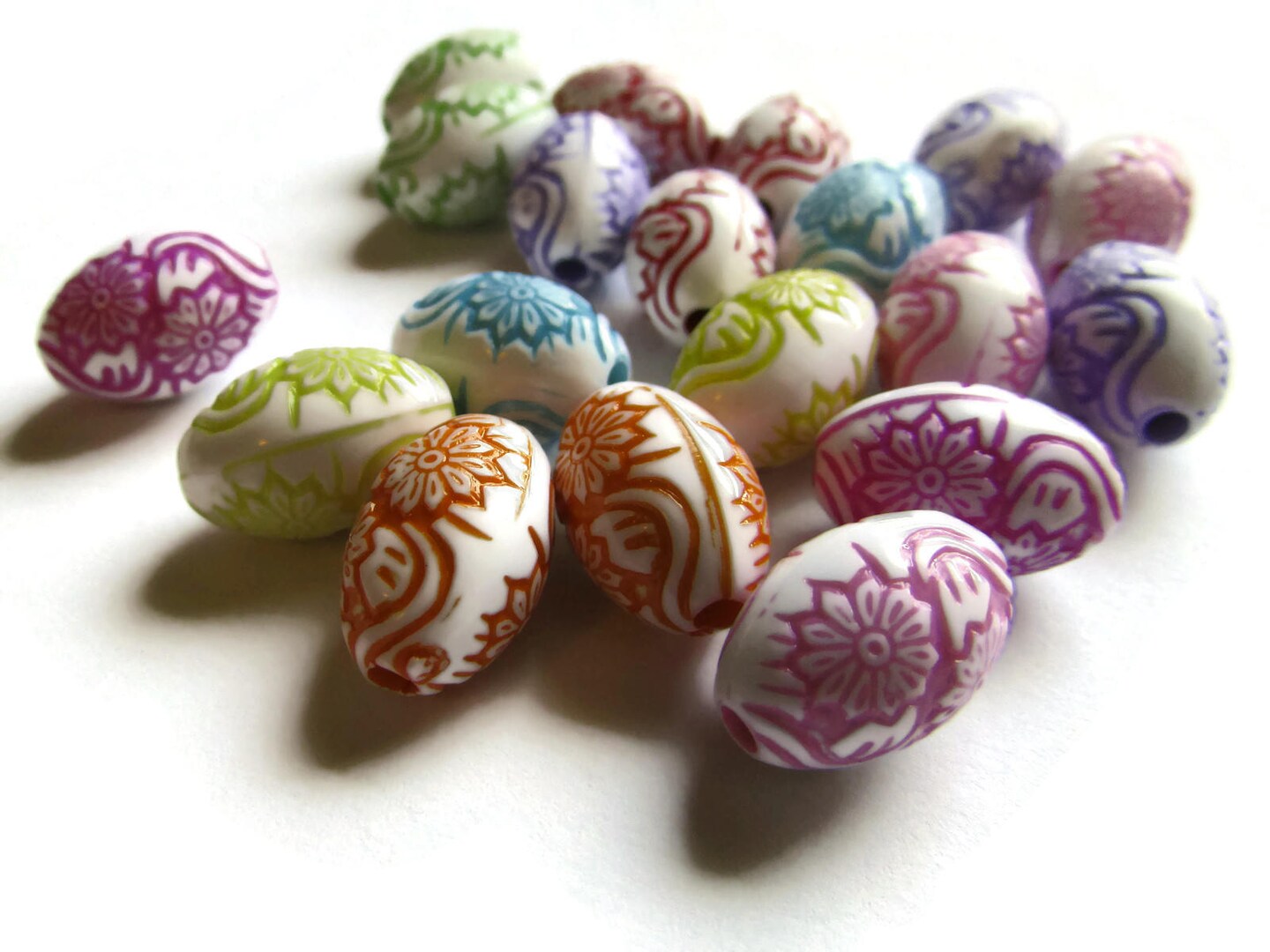20 16mm Mixed Color Plastic Oval Flower Beads | Plastic & Acrylic Beads ...