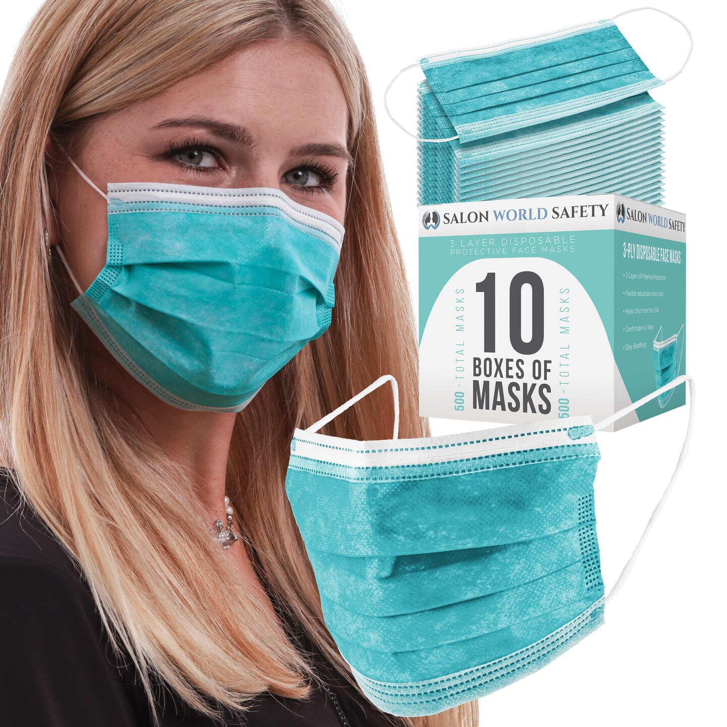 Salon World Safety Aqua Masks - Bulk 10 Boxes (500 Masks) in Sealed ...