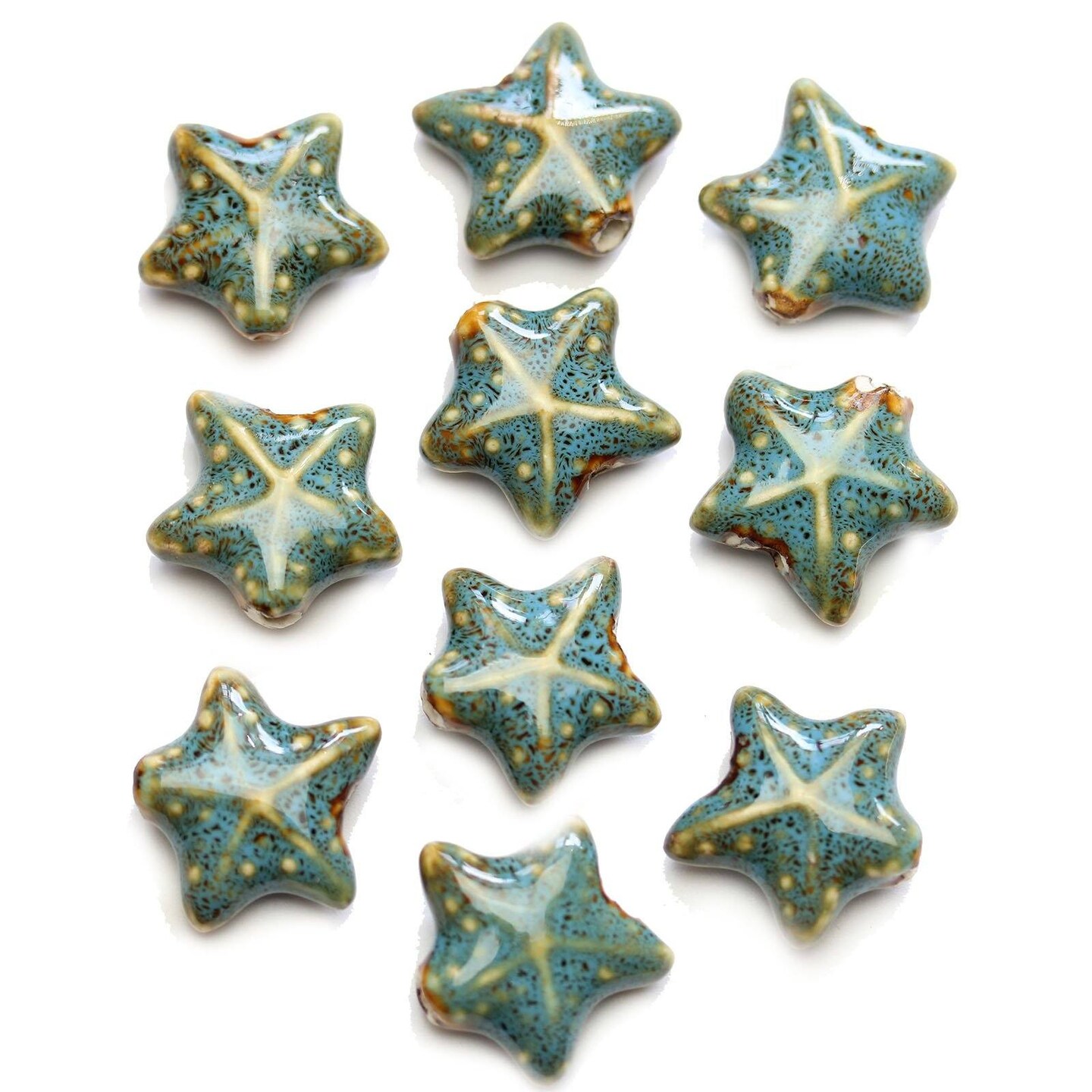 Aqua Glaze on White Ceramic Starfish 20mm Beads | Ceramic & Clay | Michaels