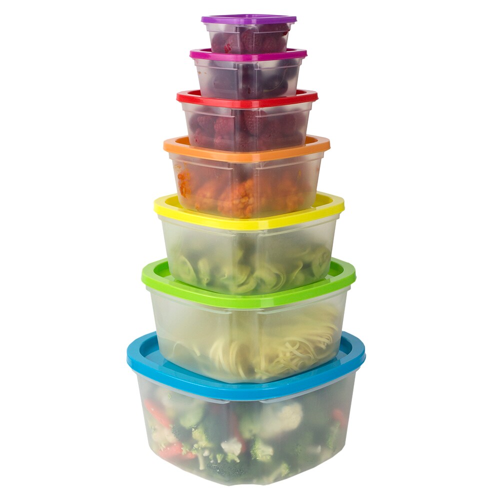 Home Basics 7 Piece Plastic Food Storage Container Set with Multi ...