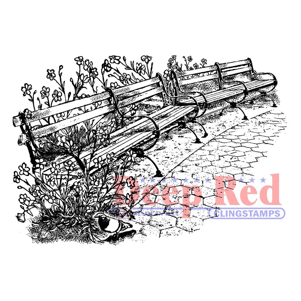 Deep Red Stamps Park Benches Rubber Cling Stamp 3 x 2 inches | Michaels