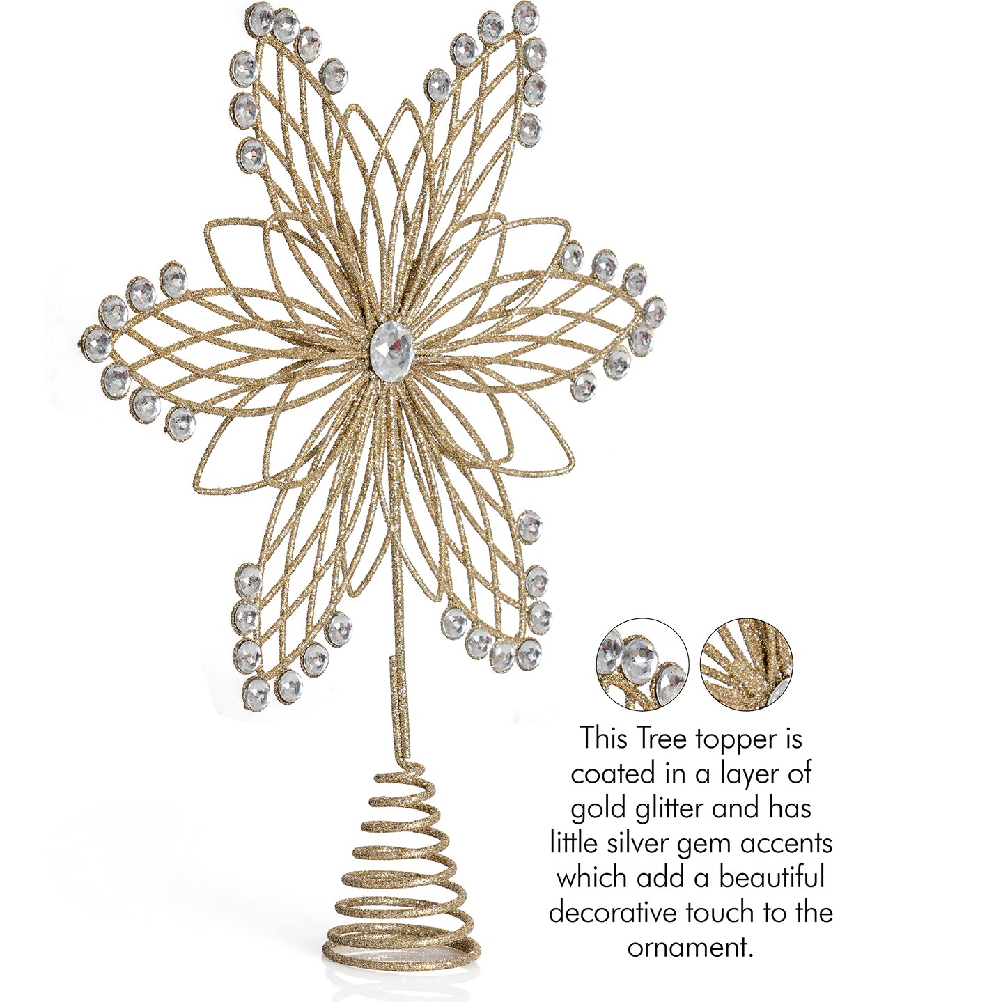 Ornativity Jewel Flower Tree Topper - Gold Glitter Sparkling Metal Wire ...
