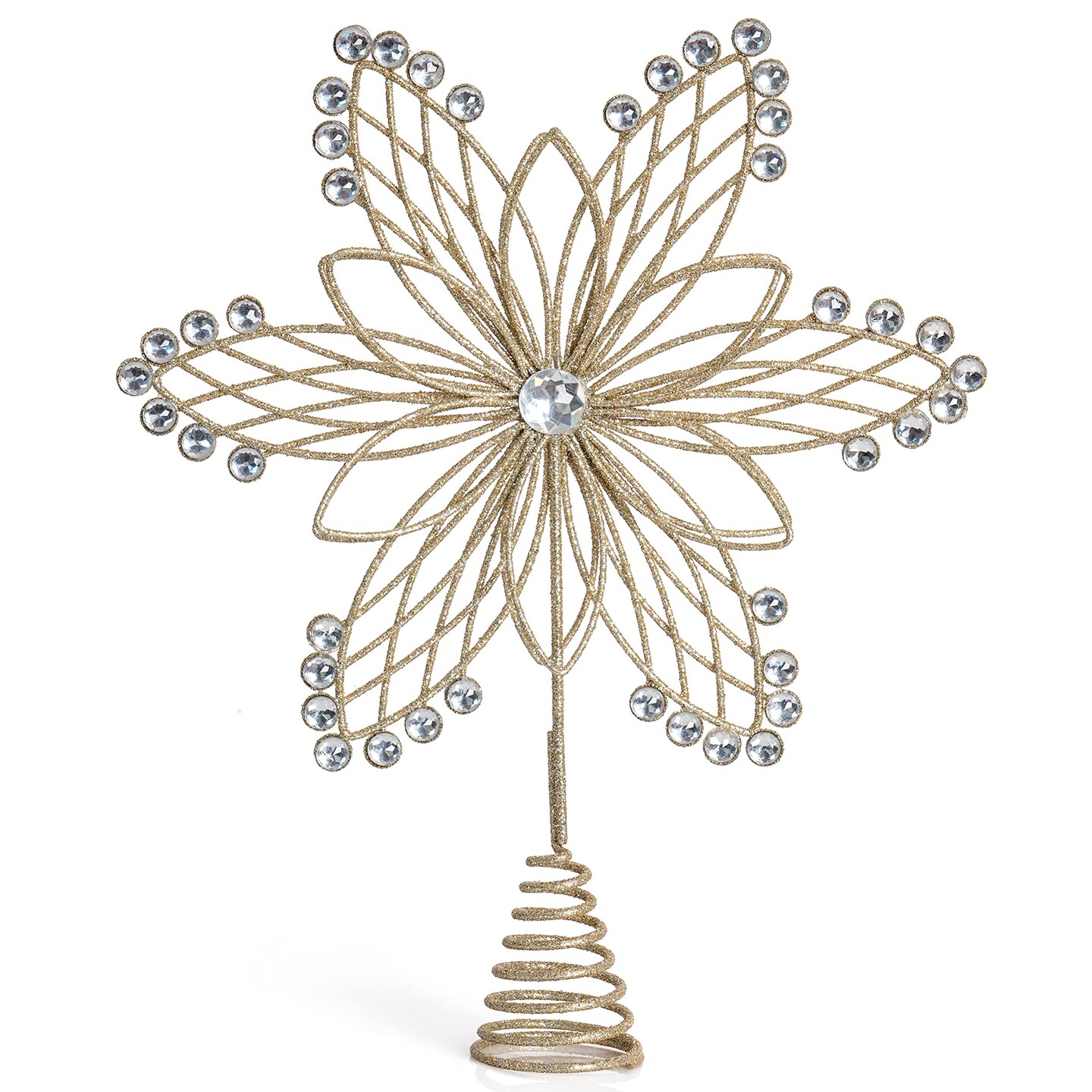 Ornativity Jewel Flower Tree Topper - Gold Glitter Sparkling Metal Wire ...