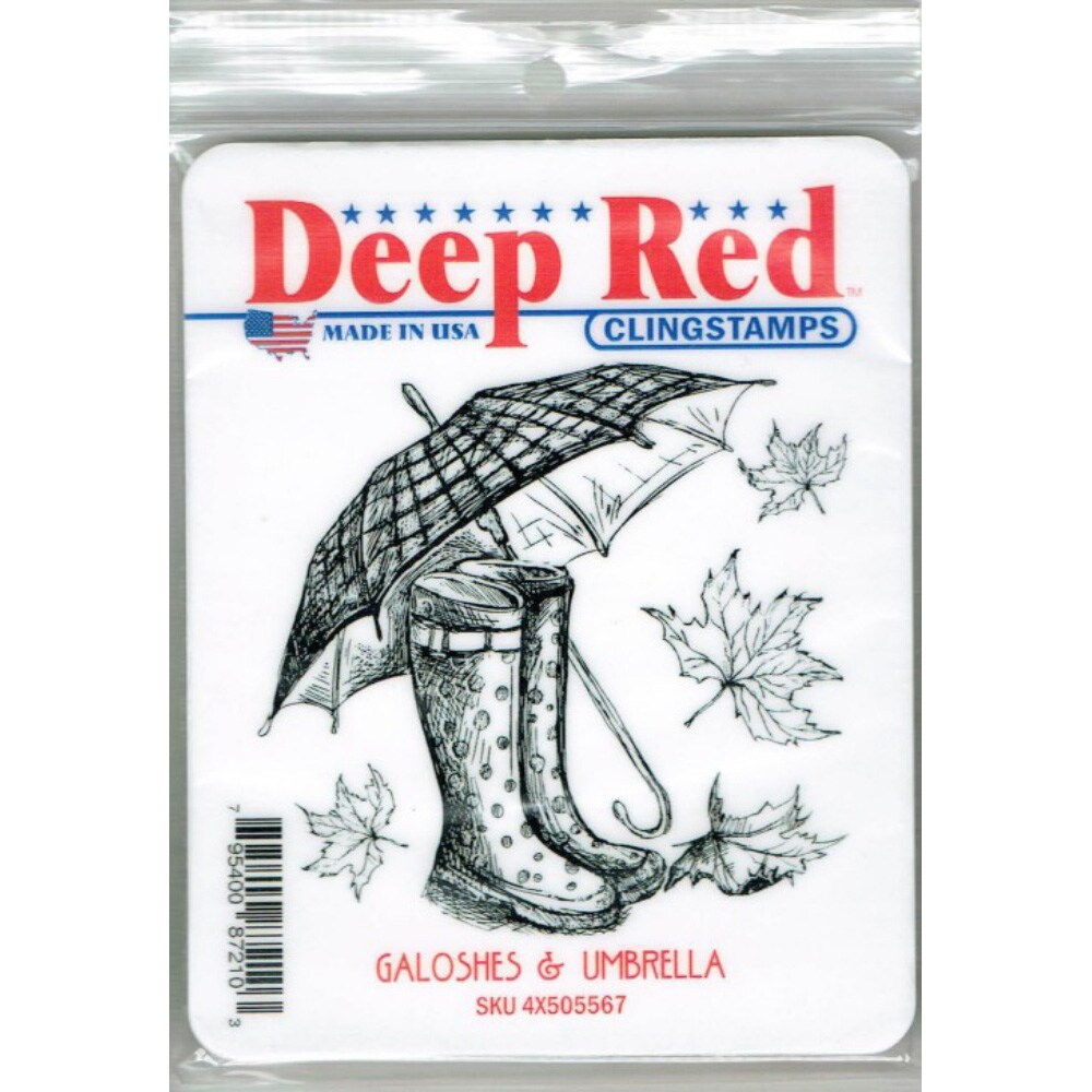 Deep Red Stamps Galoshes and Umbrella Rubber Cling Stamp 3 x 3 inches ...