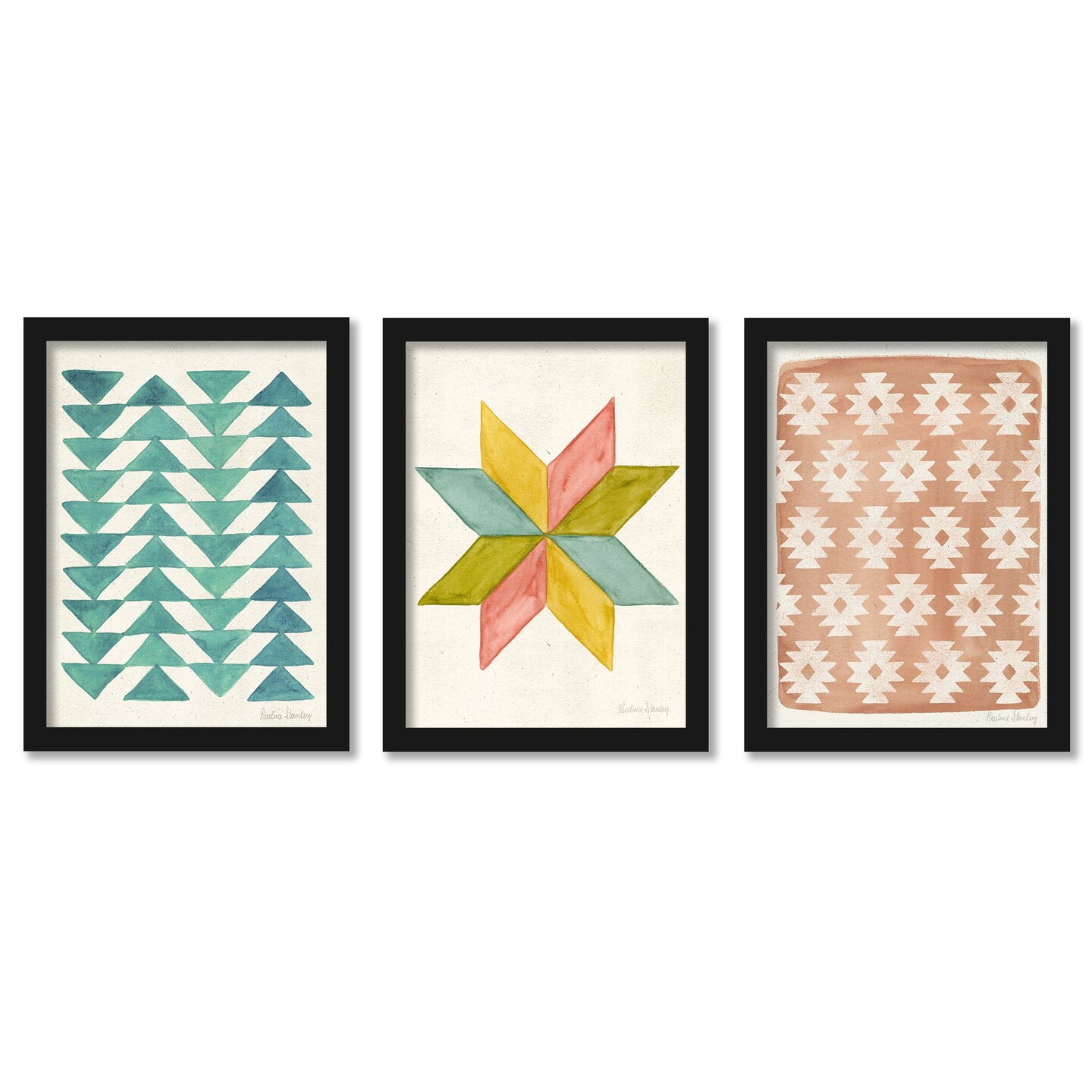 Pinwheel Patterns by Pauline Stanley - 3 Piece Gallery Framed Print Art ...