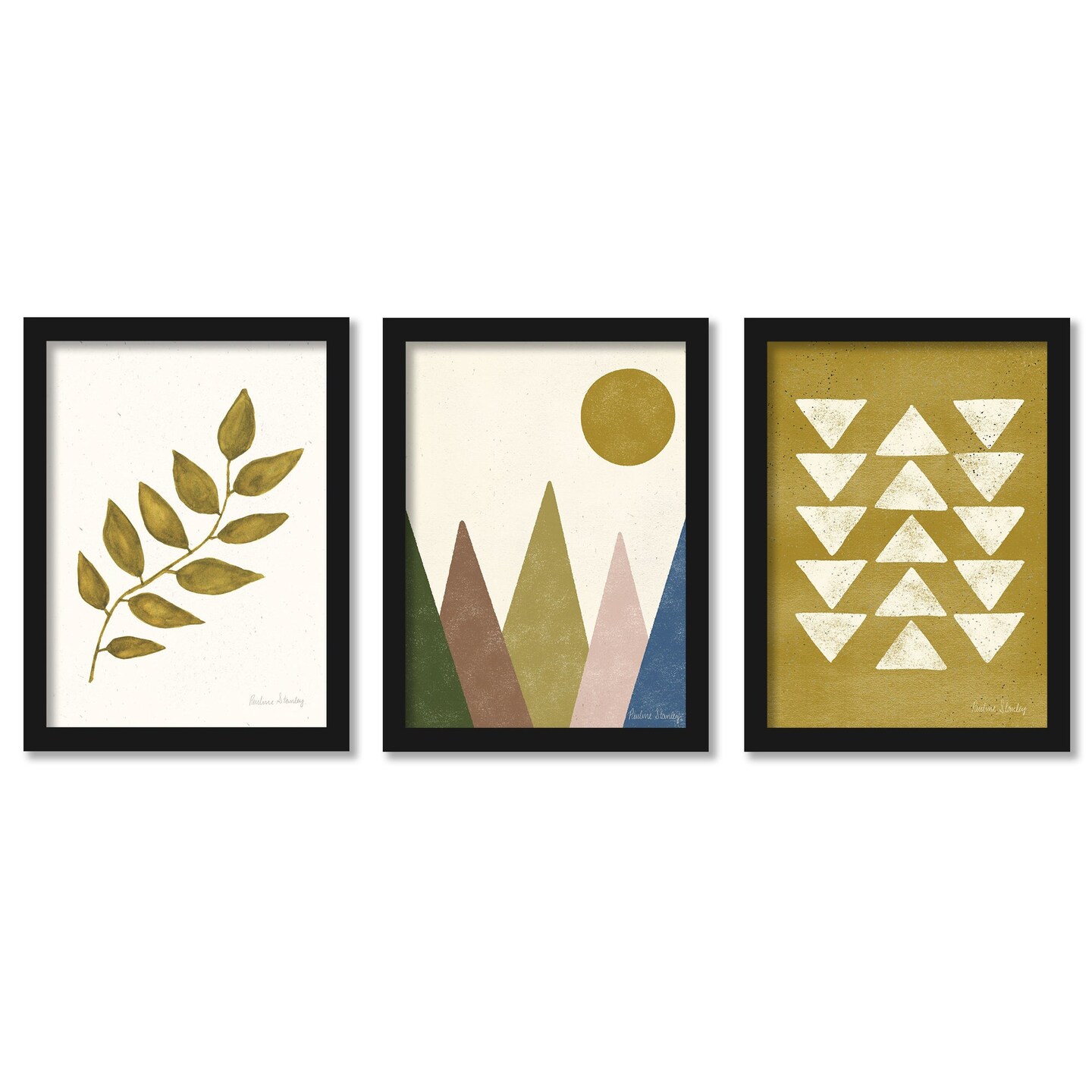 Minimal Mountain Landscape by Pauline Stanley - 3 Piece Gallery Framed ...