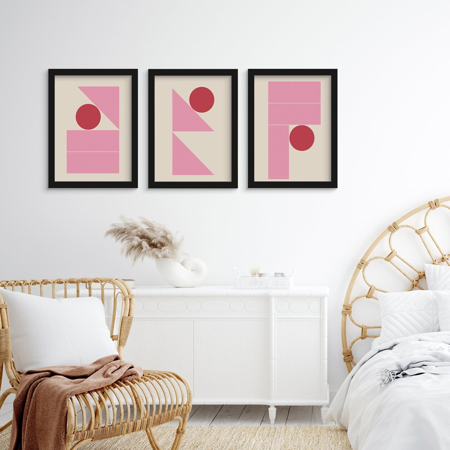 Pink Color Blocks by Roseanne Kenny - 3 Piece Gallery Framed Print Art ...