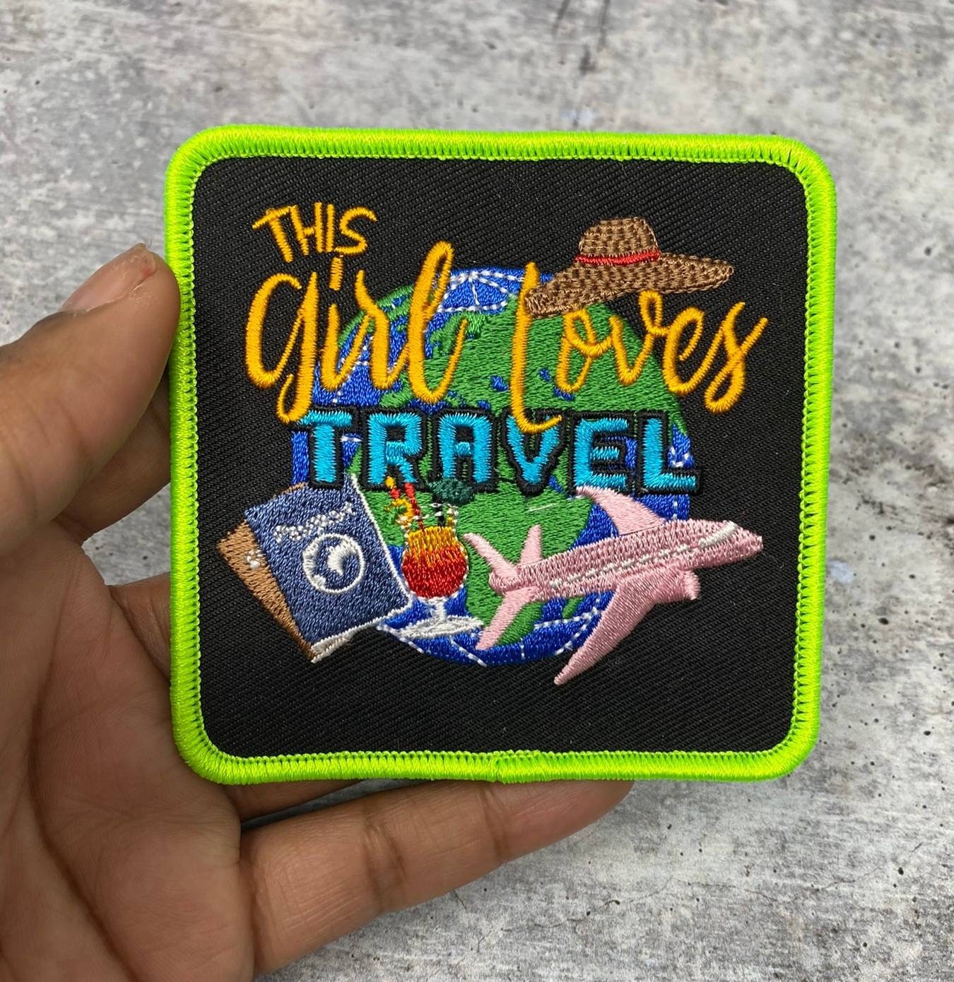 "This Girl Loves Travel" Iron-on Patch, with Metallic Gold, Embroidered ...