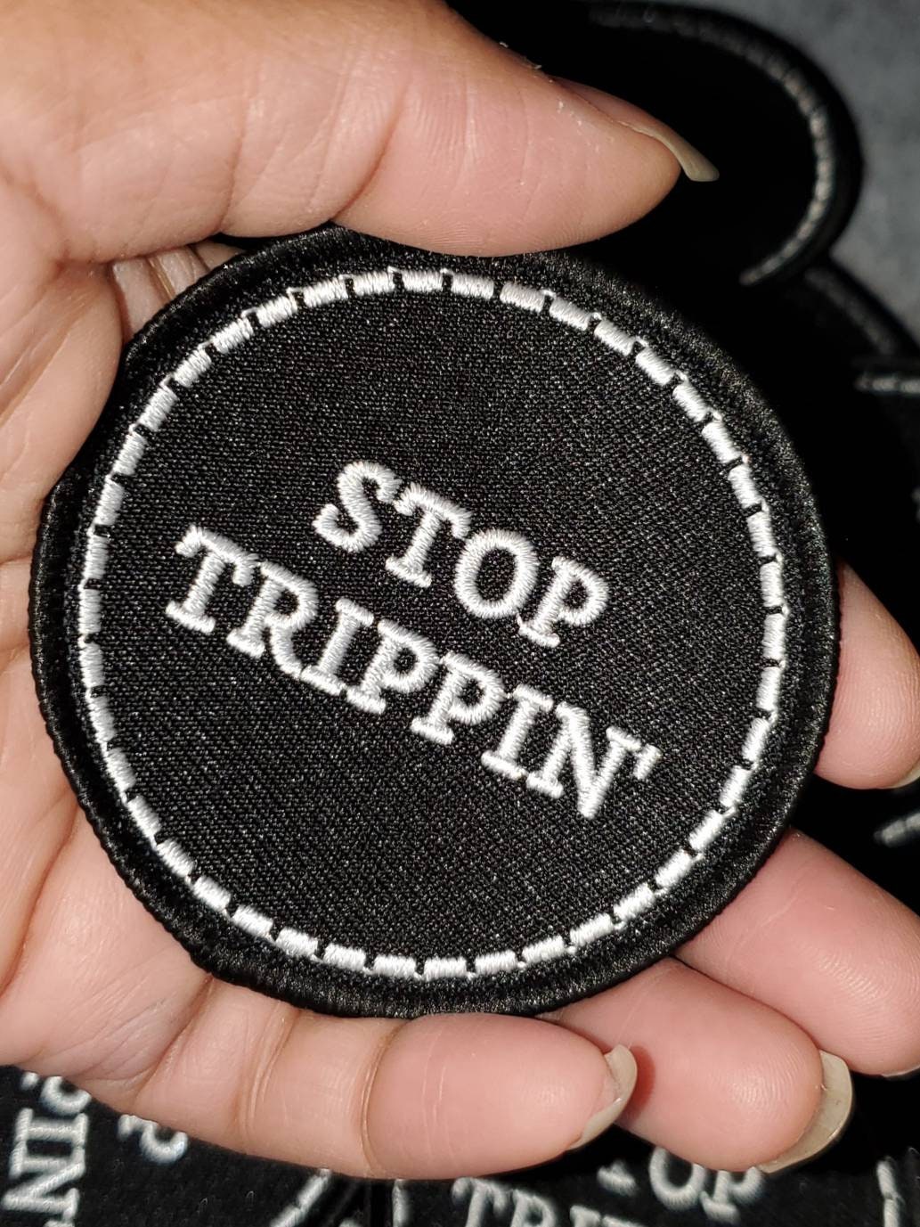 "Stop Trippin" Fun, Black & White, Iron-on Badge, Cool Statement Patch ...