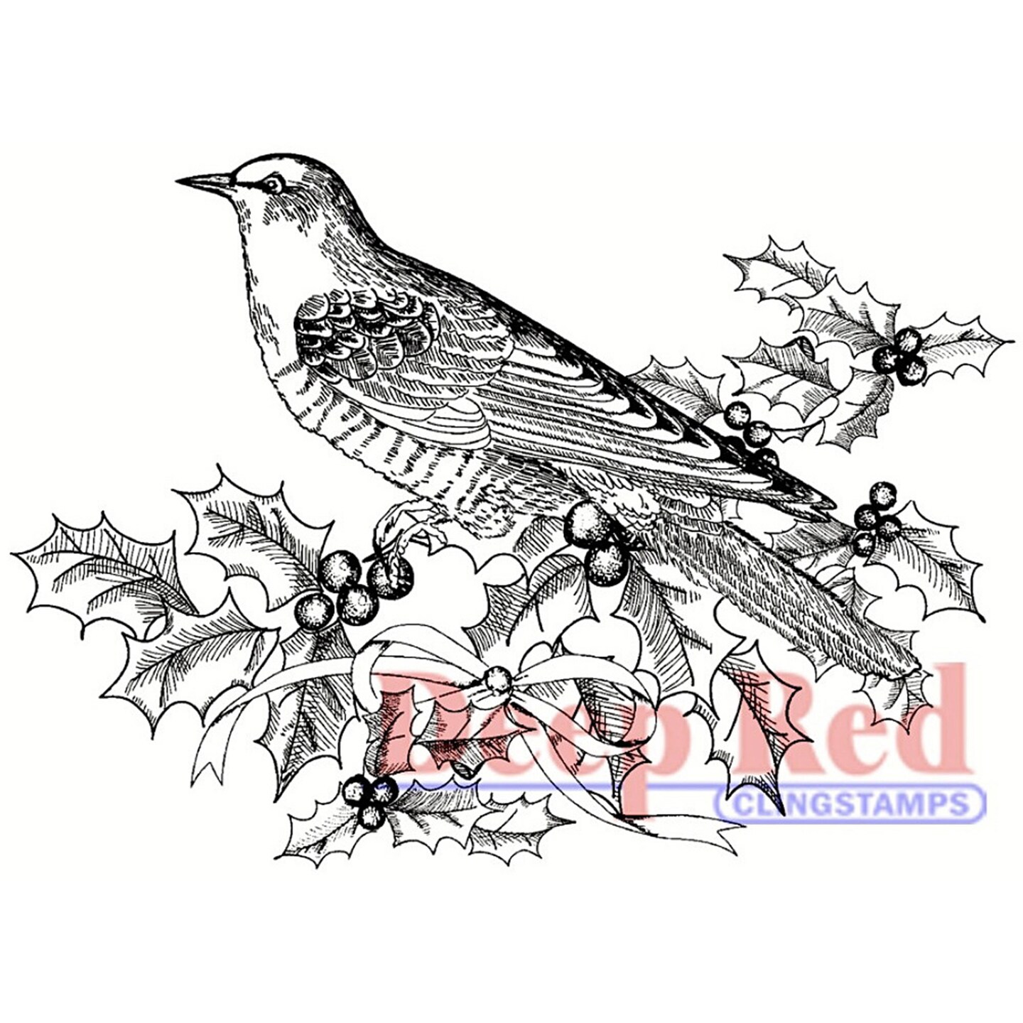 Deep Red Stamps Bird and Holly Rubber Cling Stamp 3 x 2.1 inches | Michaels