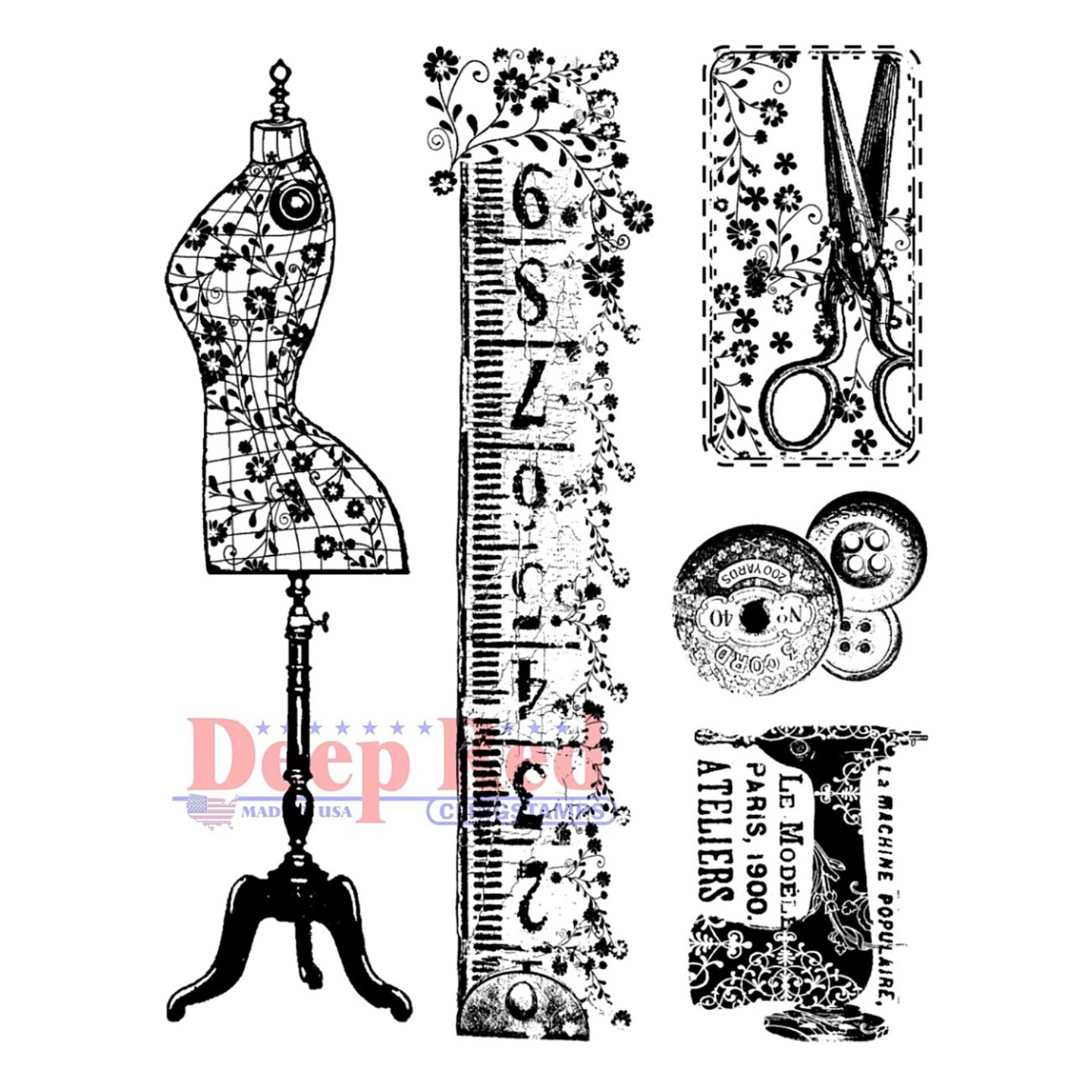 Deep Red Stamps Sewing Kit Rubber Cling Stamp Set 3.25 x 4.25 inches ...