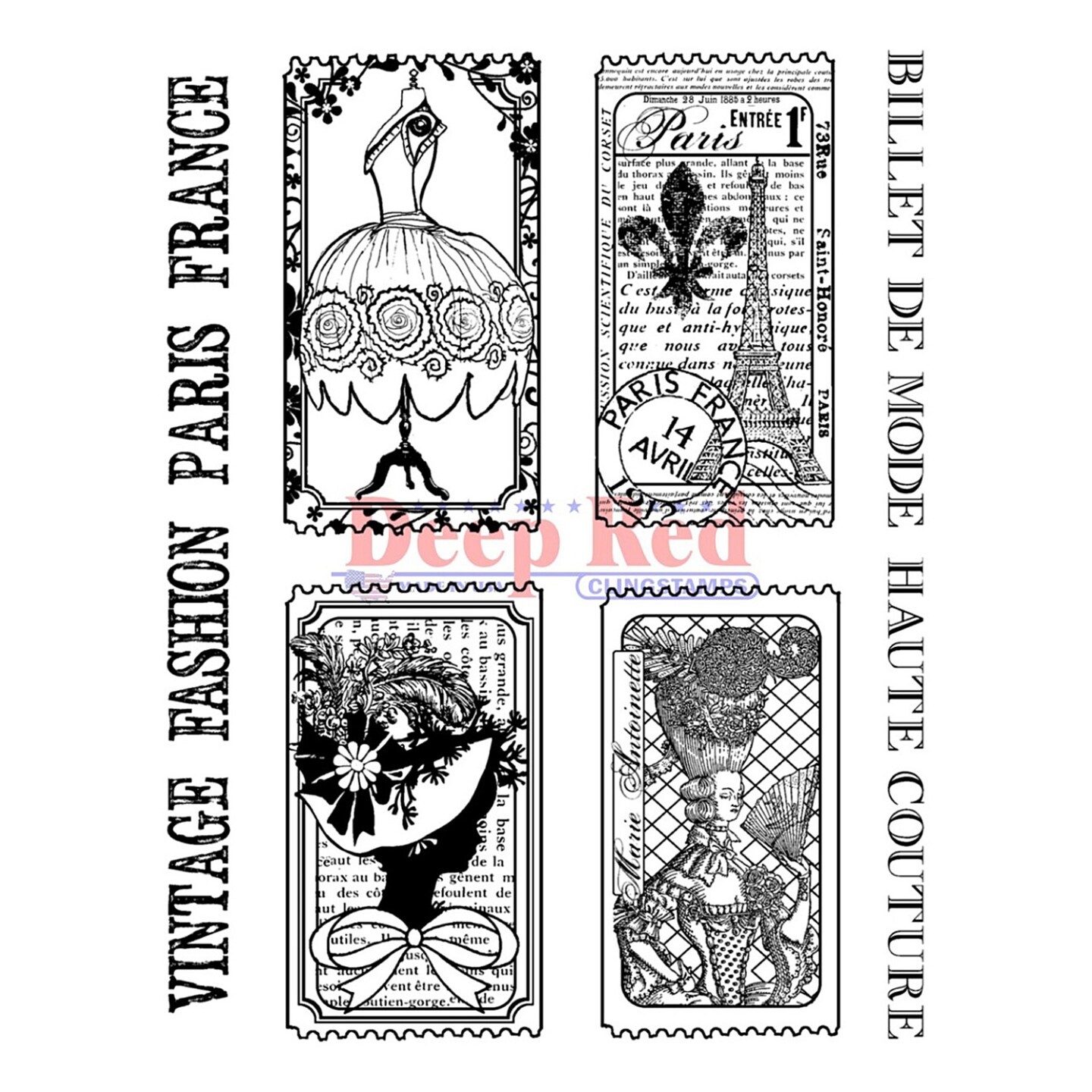 Deep Red Stamps Fashion Tickets Rubber Cling Stamp Set 3.25 x 4.25 ...