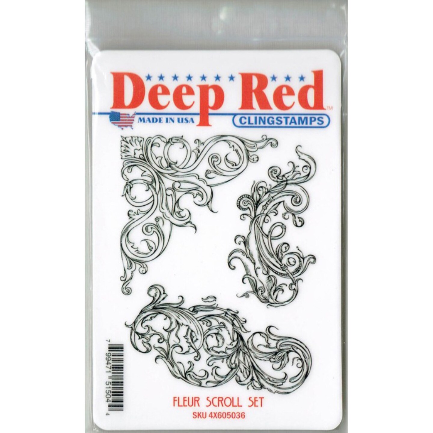 Deep Red Stamps Fleur Scroll Rubber Cling Stamp Set 3.2 x 4.2 inches ...