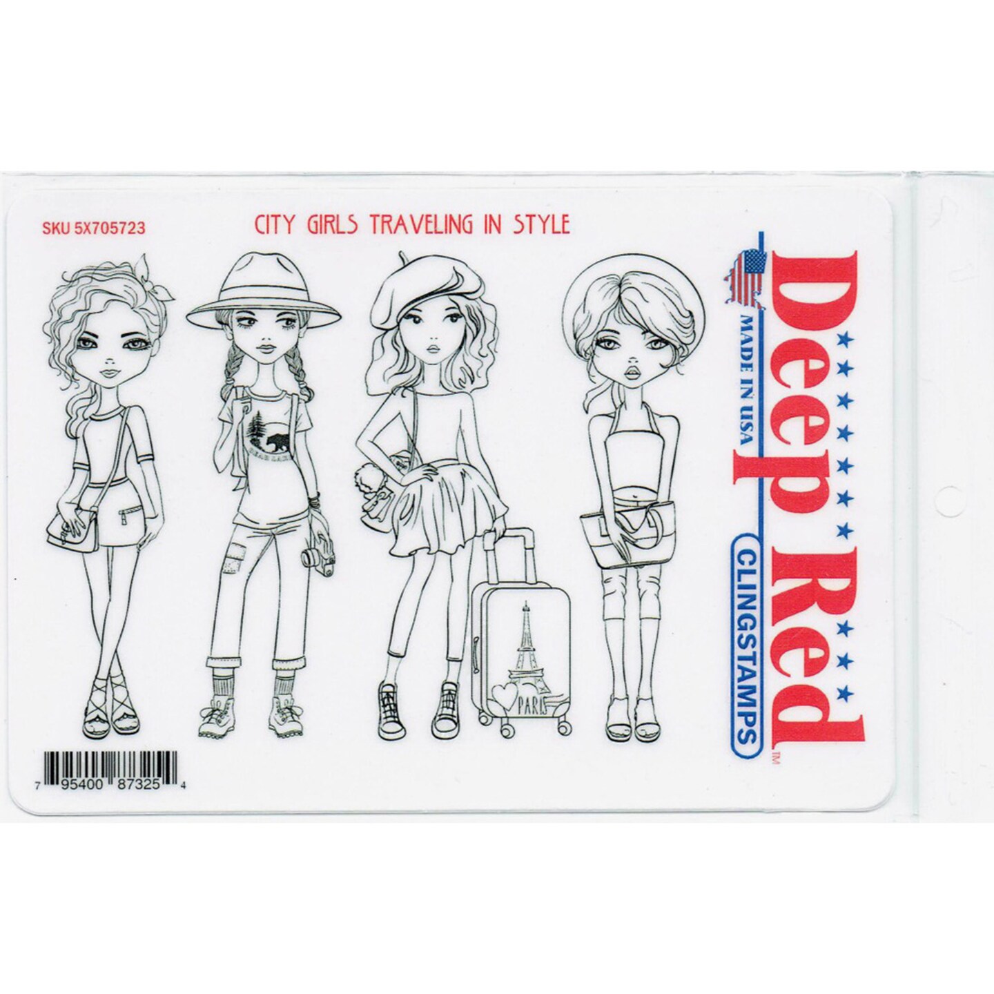 Deep Red Stamps City Girls Traveling in Style Rubber Cling Stamps 4 x 6 ...