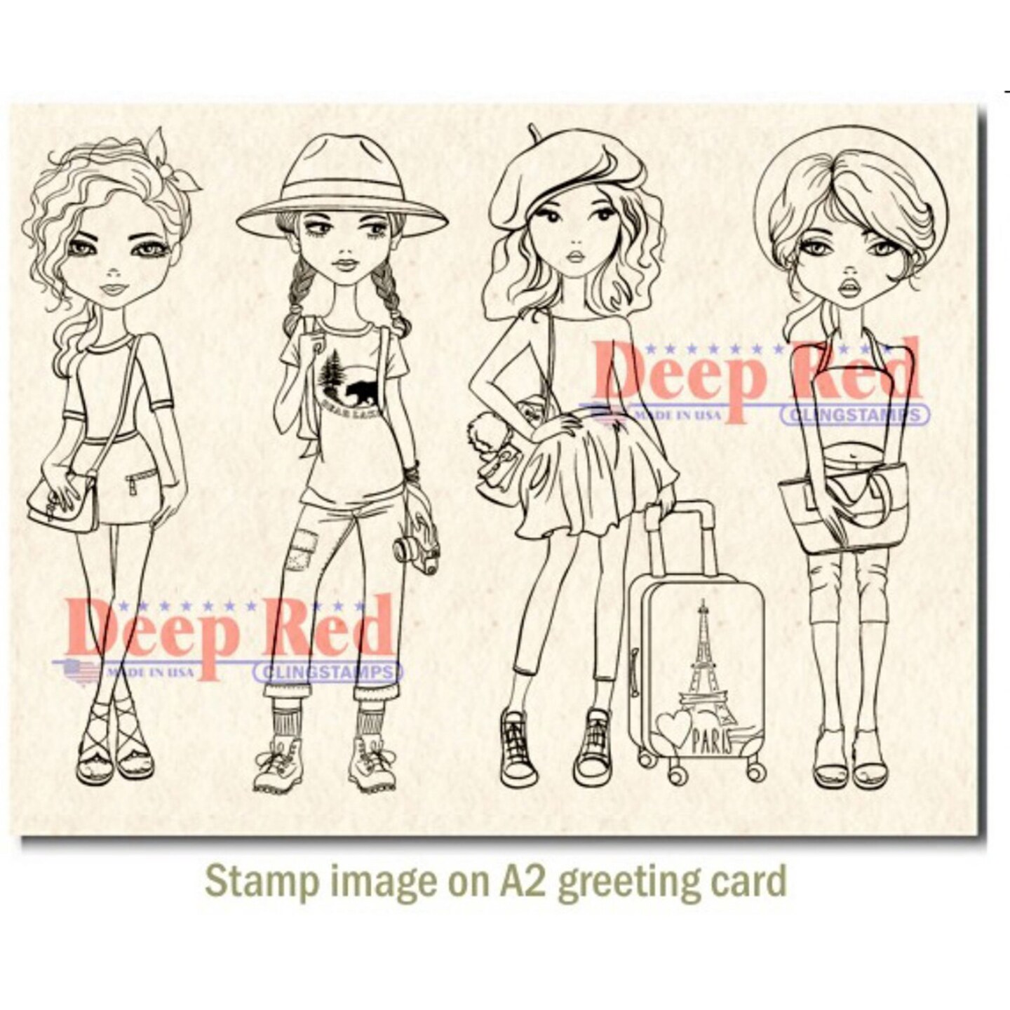 Deep Red Stamps City Girls Traveling in Style Rubber Cling Stamps 4 x 6 ...