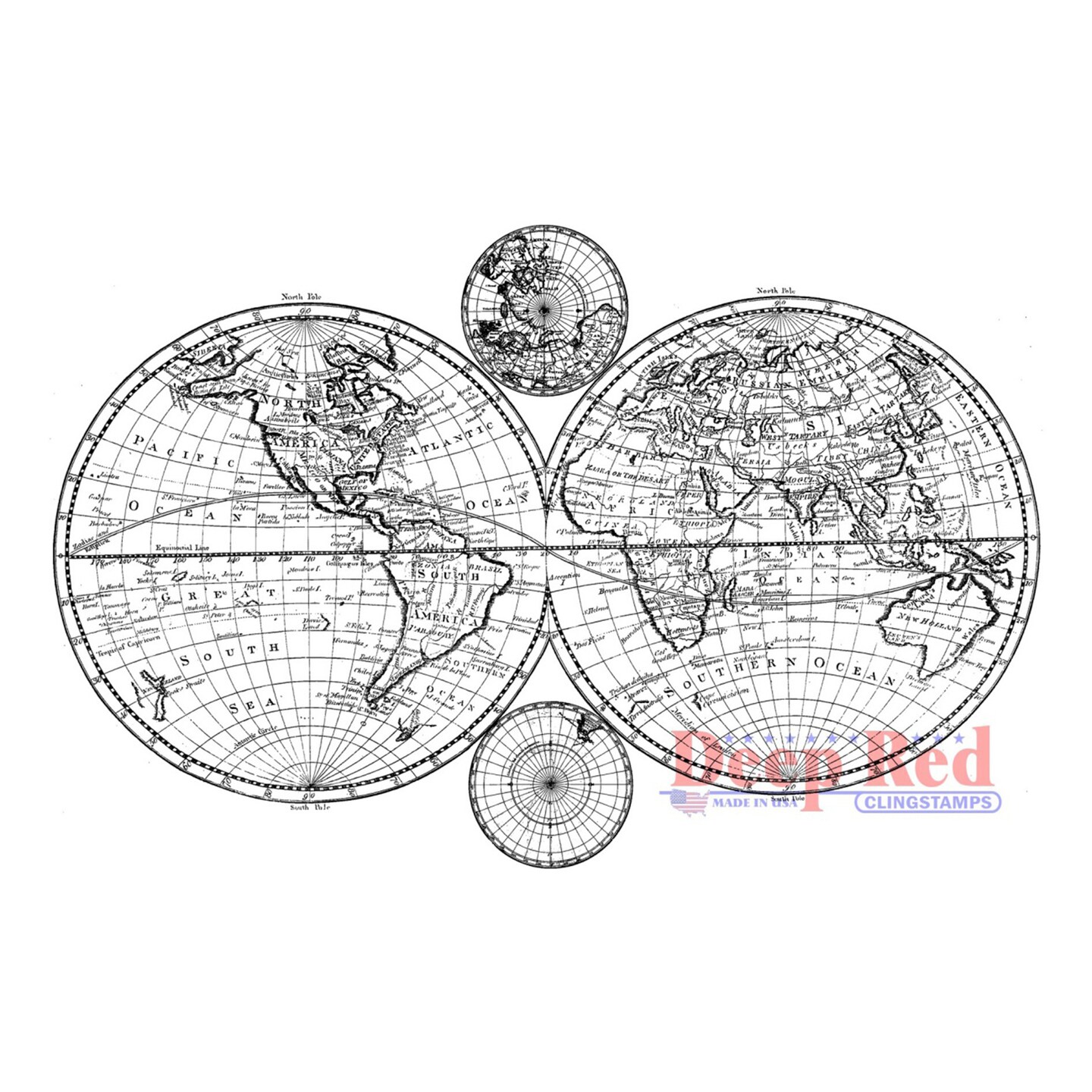 Deep Red Stamps Olde World Map Rubber Cling Stamp 5.7 x 3.7 inches ...